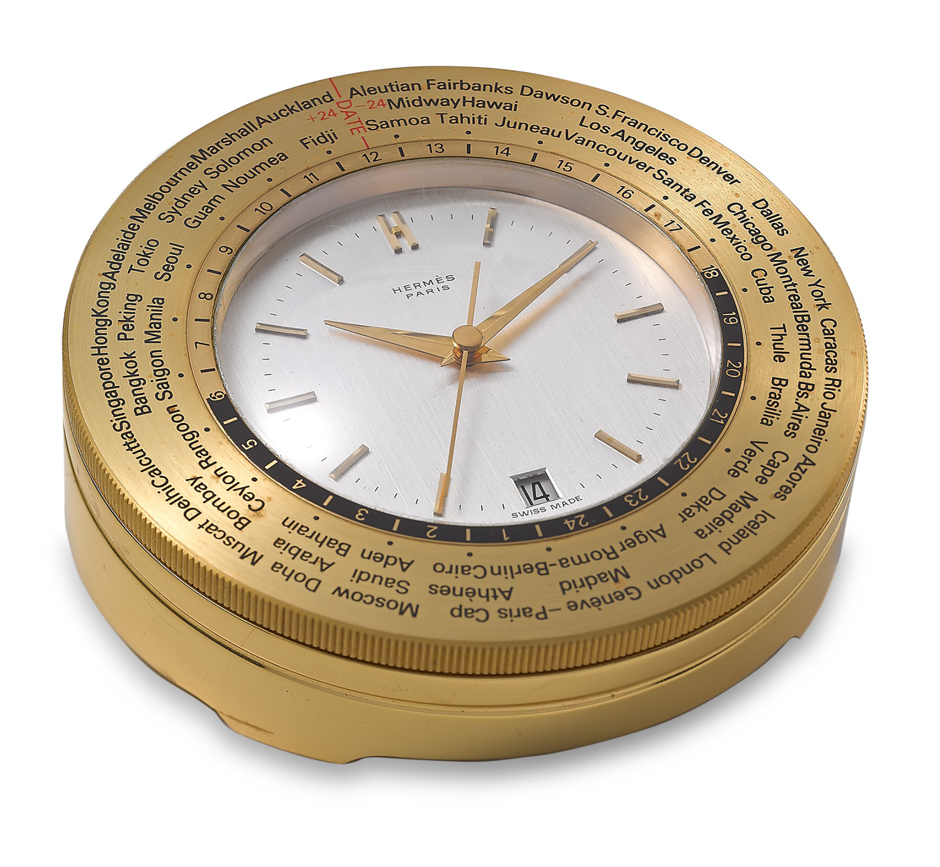 HERMES, GILT BRASS WORLD TIME DESK CLOCK, CASE NO. 0848 | Christie’s