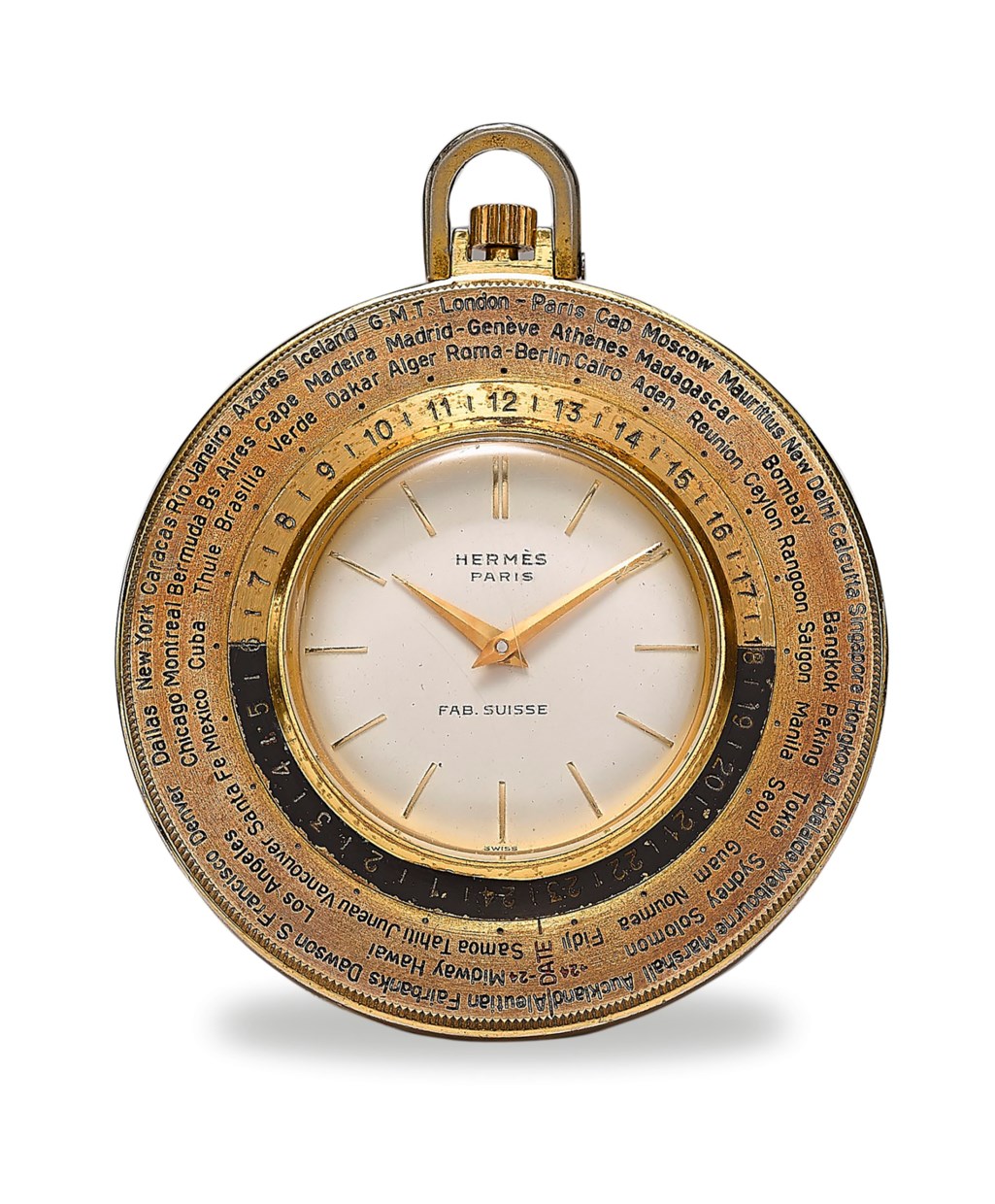 HERMES, GILT BRASS WORLD TIME POCKET WATCH, CASE NO. 24991 | Christie’s
