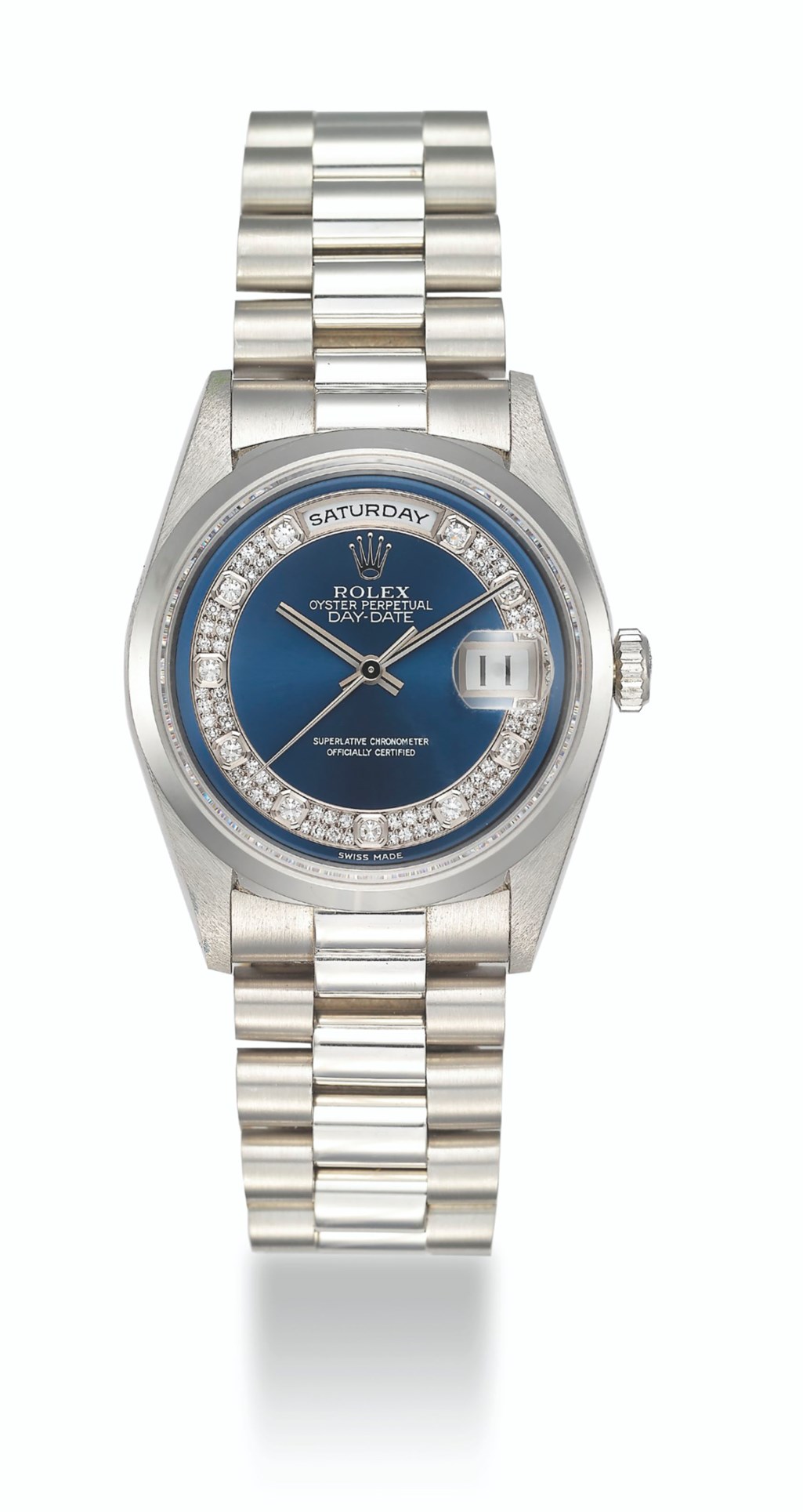 ROLEX, PLATINUM AND DIAMONDS DAY-DATE, REF. 18206, CASE NO. T523475 ...