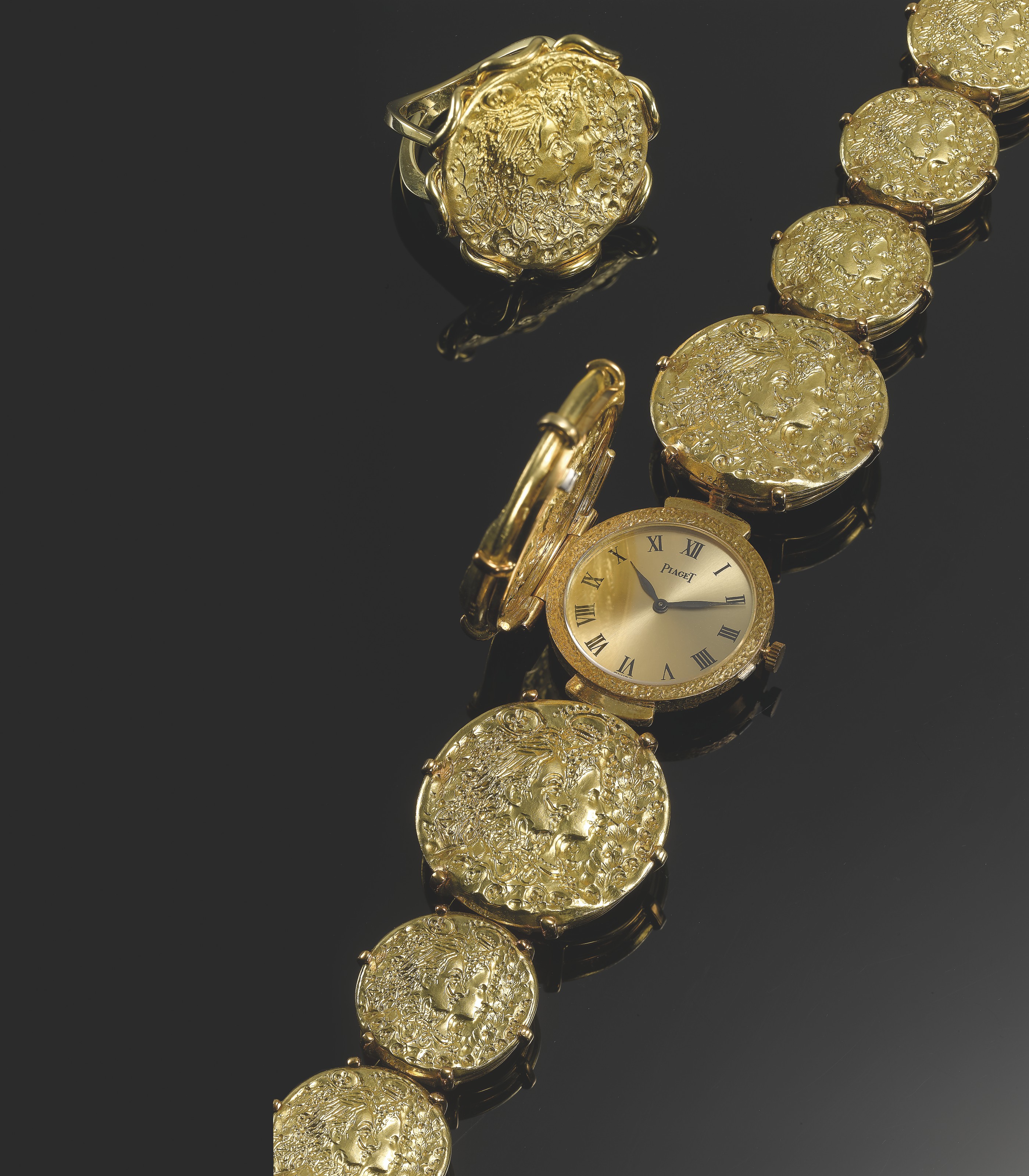 PIAGET, GOLD “DALI D’OR” BRACELET WATCH WITH MATCHING RING, MOVEMENT NO ...