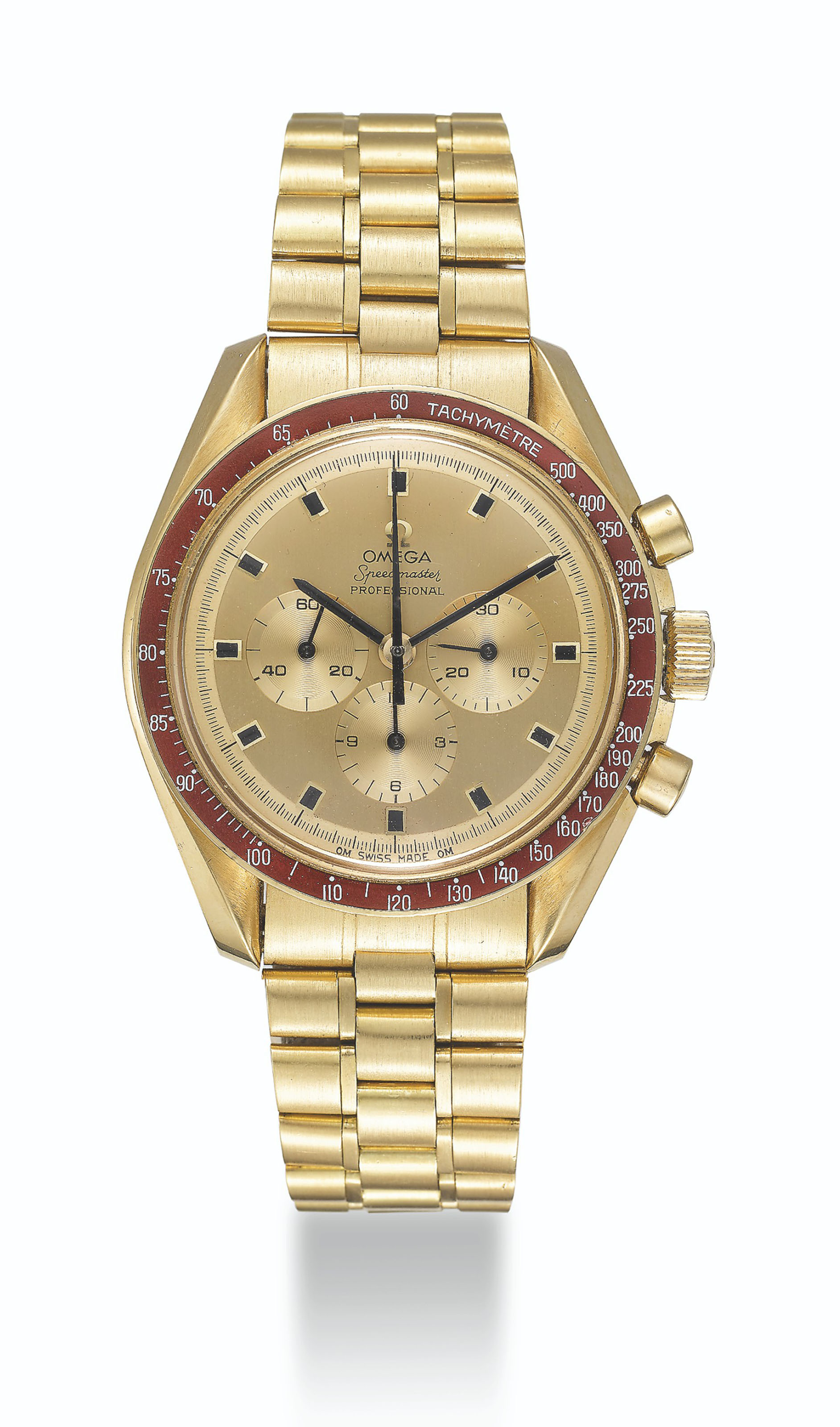 OMEGA, GOLD SPEEDMASTER APOLLO XI 1969, NO. 999 - MADE TO COMMEMORATE ...