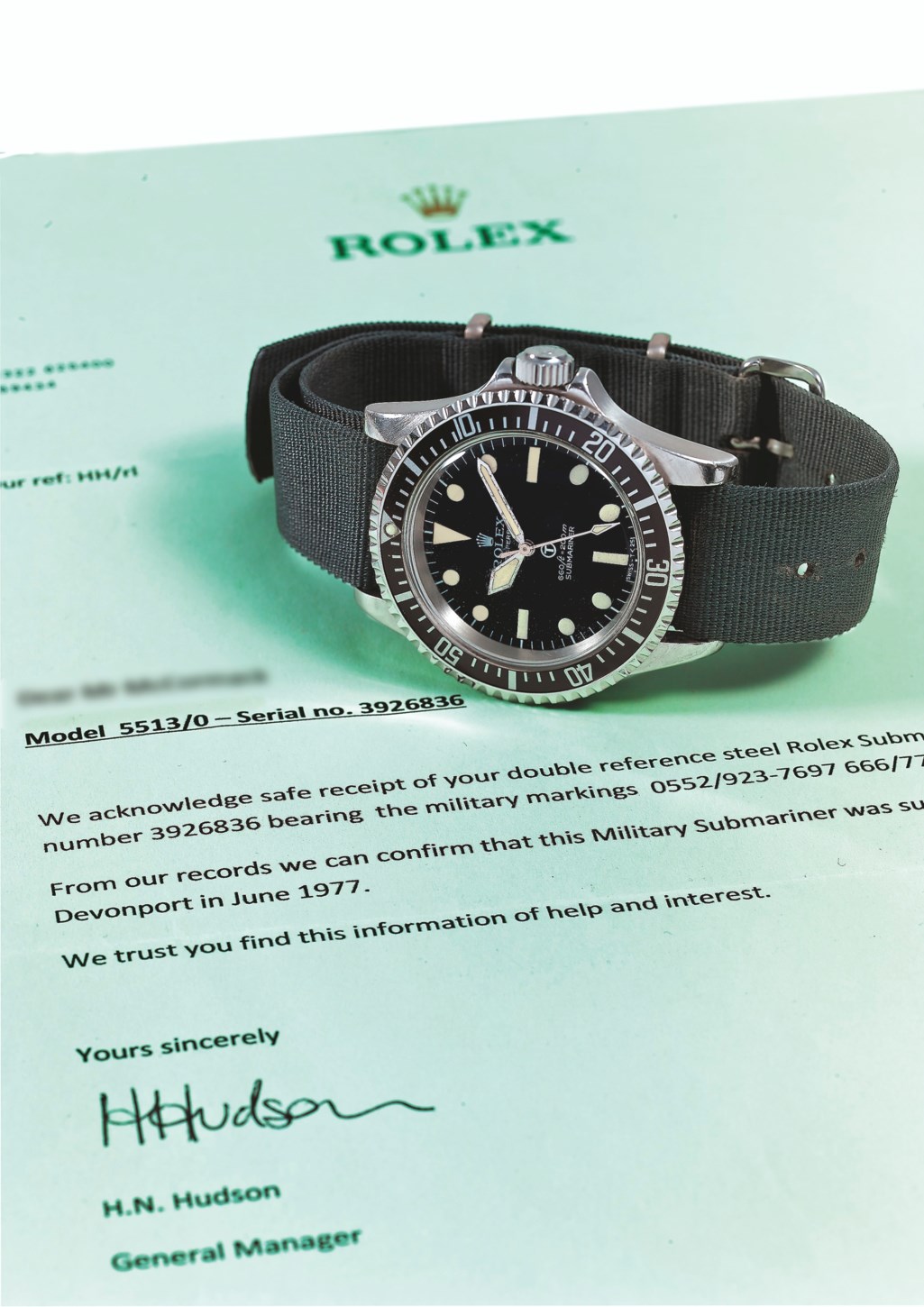 ROLEX, STEEL SUBMARINER "MILSUB", REF. 5513/17- MADE FOR THE BRISTISH ...