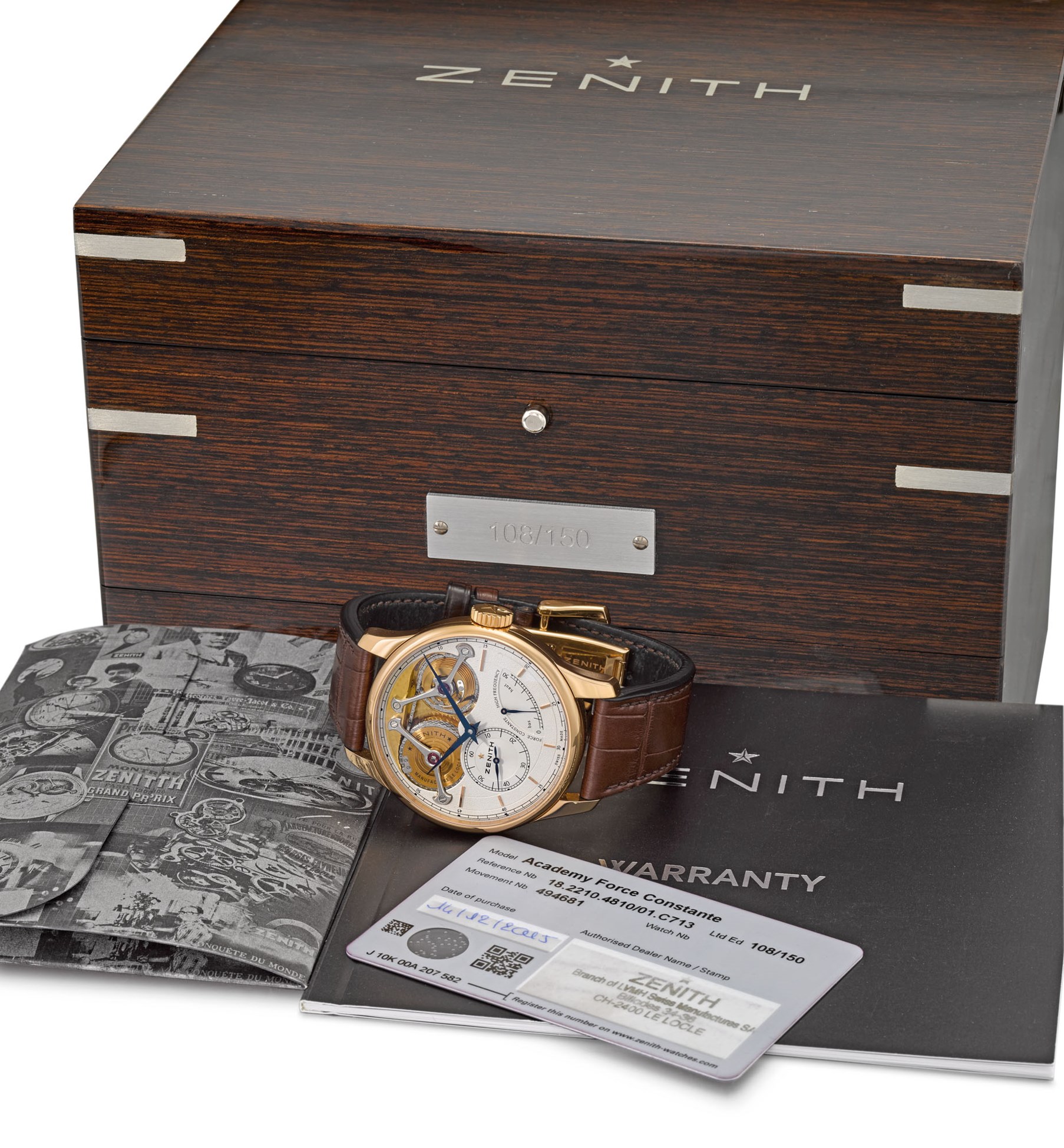 Zenith. A rare 18K pink gold limited edition wristwatch with costant ...
