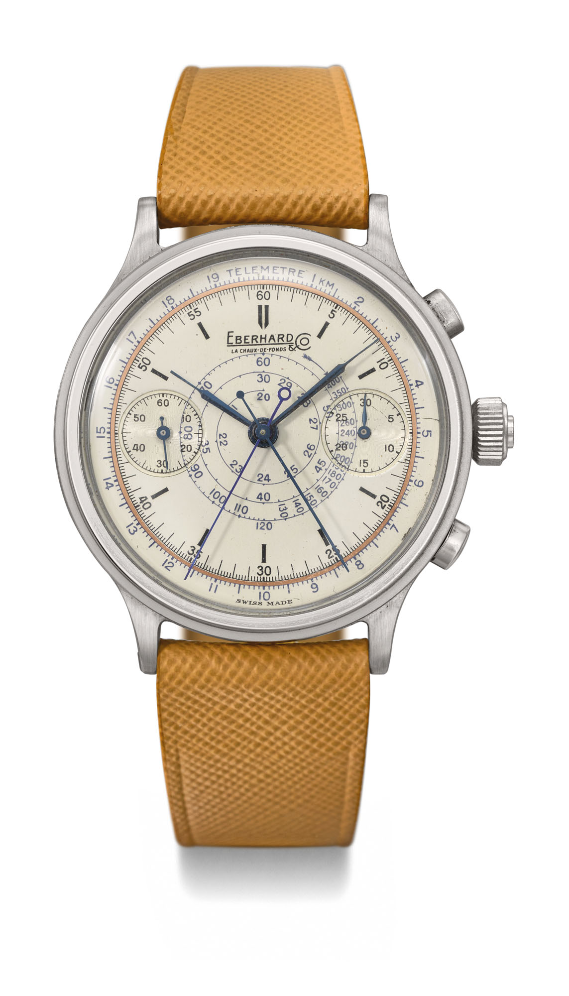 EBERHARD & CO. A VERY RARE, LARGE AND ATTRACTIVE STAINLESS STEEL SPLIT ...