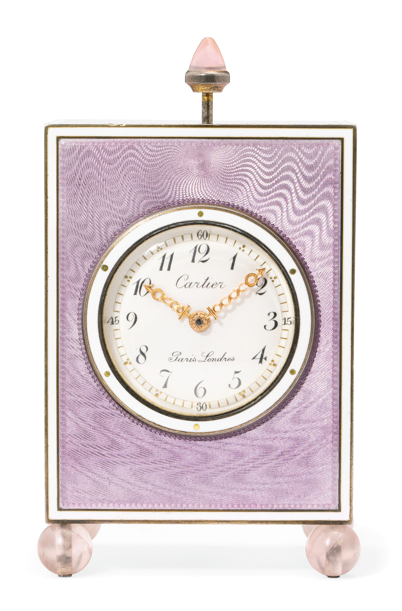 BELLE EPOQUE ENAMEL AND PINK QUARTZ QUARTER REPEATER CLOCK, CARTIER ...