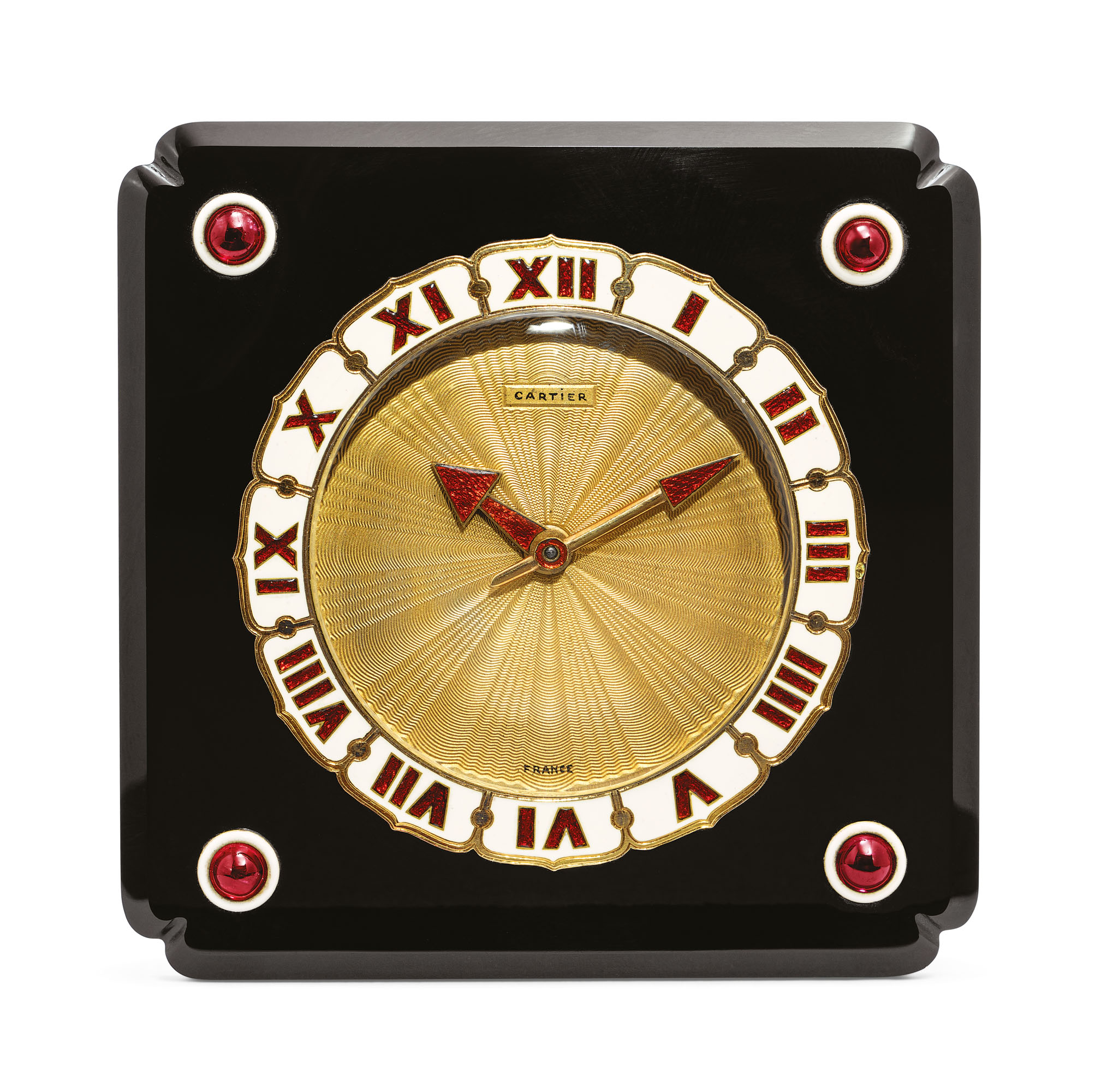 ART DECO ONYX, ENAMEL AND RUBY DESK CLOCK, CARTIER, | Christie’s