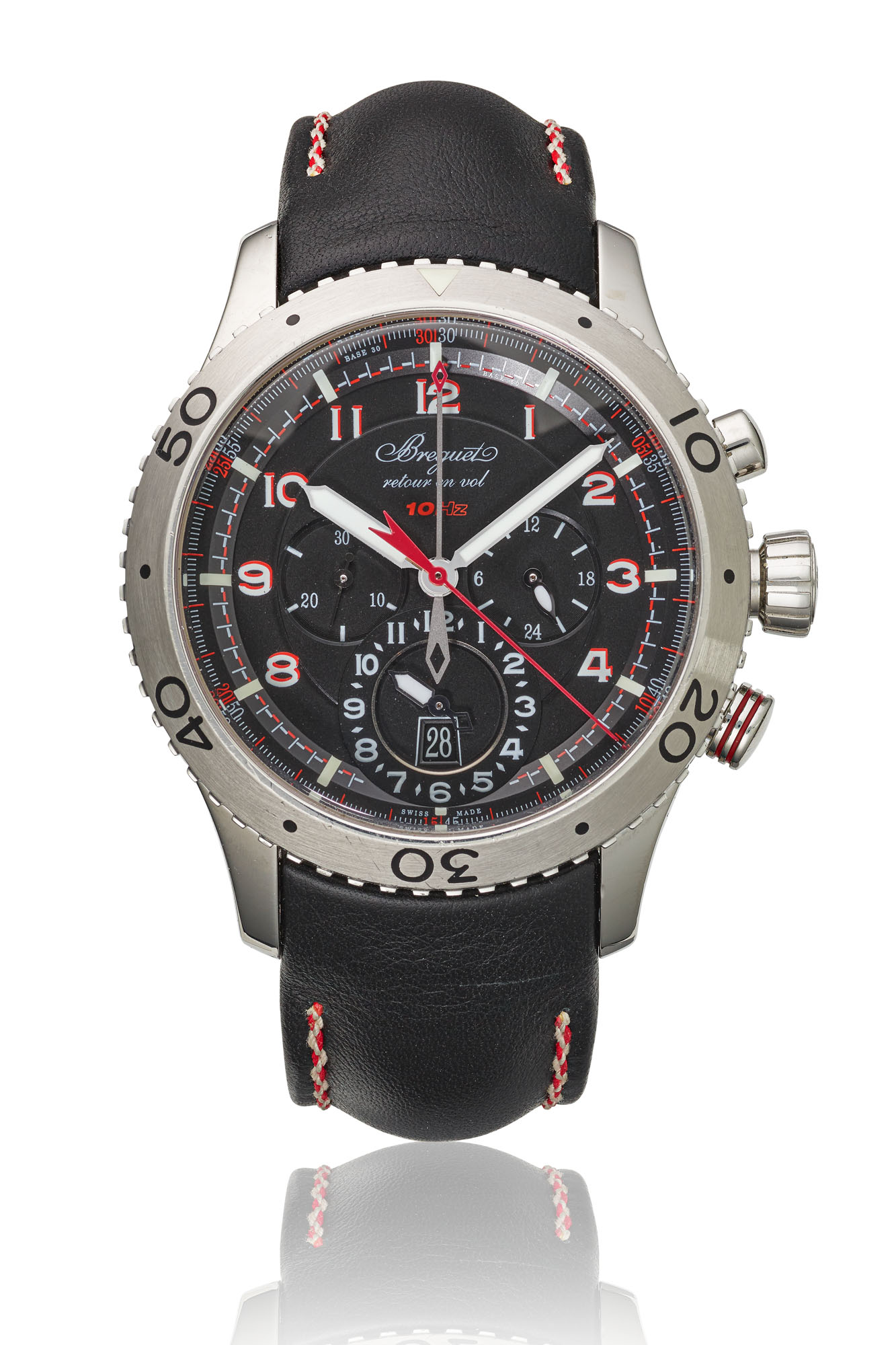 BREGUET, STEEL TYPE XXII RETOUR EN VOL 10 HZ FLYBACK DUAL TIME ...