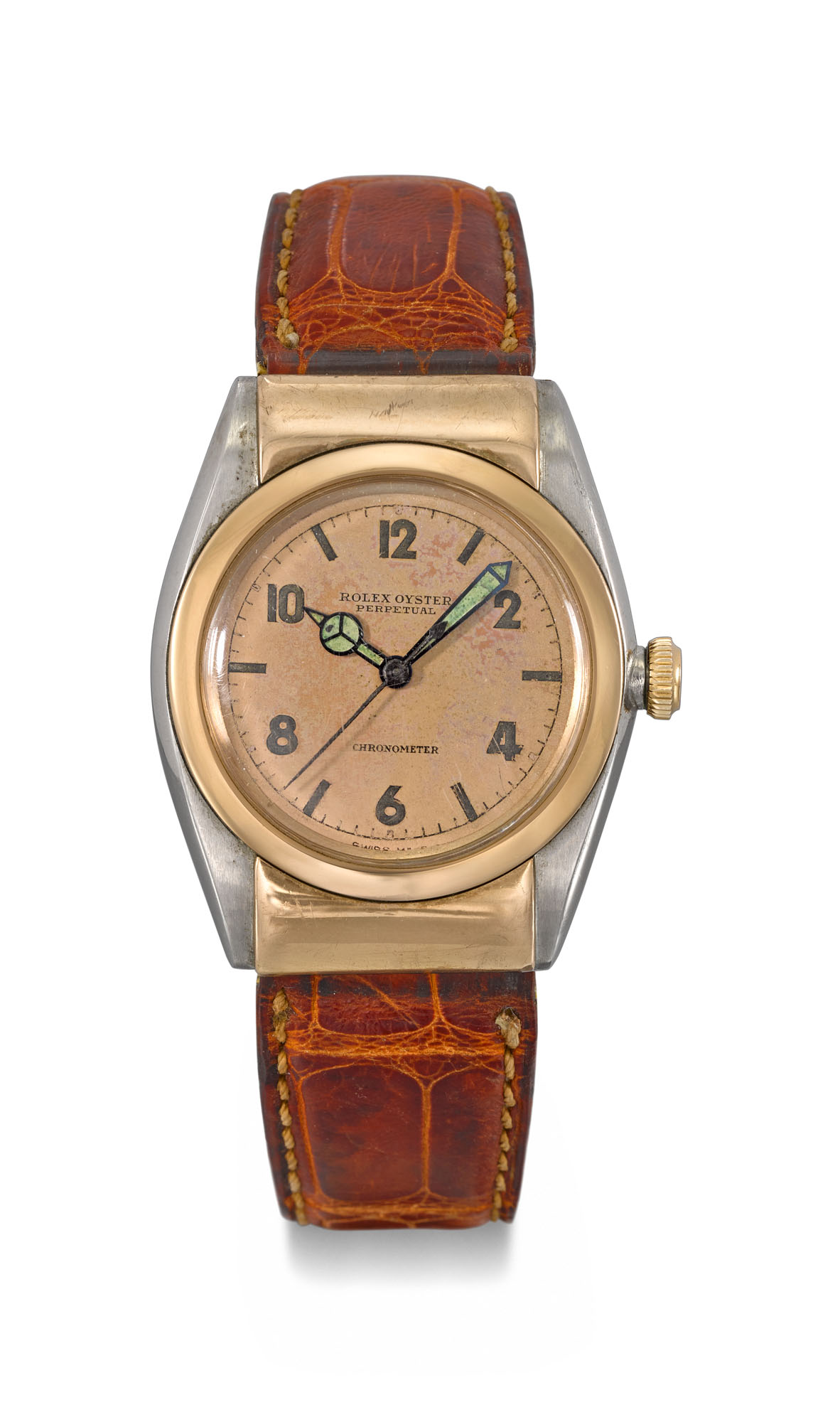 ROLEX, STAINLESS STEEL & PINK GOLD HOODED LUGS BUBBLE BACK WRISTWATCH ...