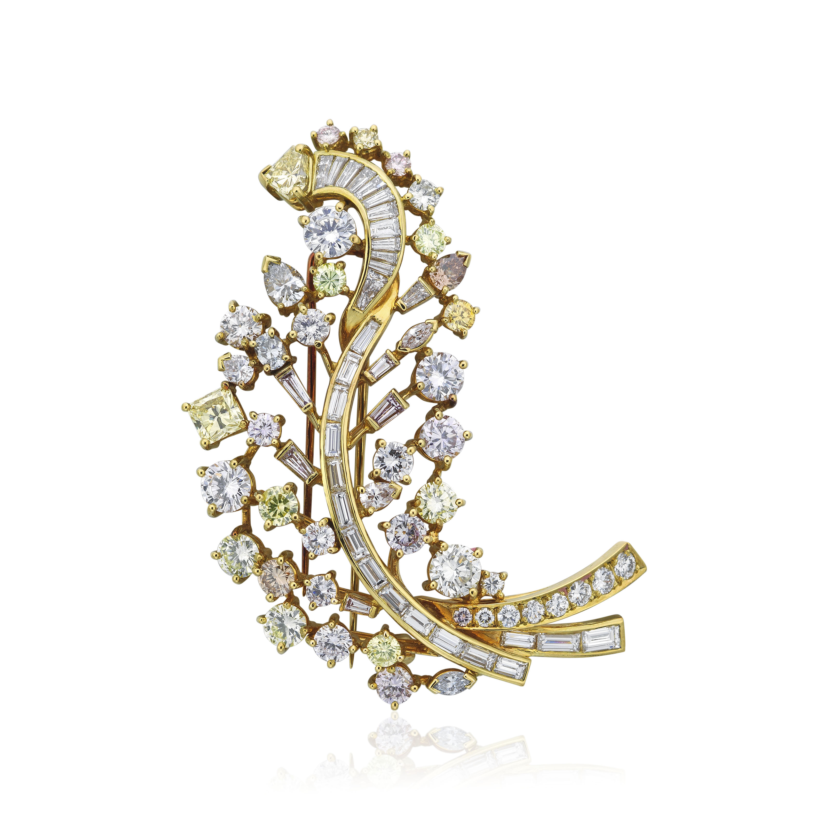 COLOURED DIAMOND FEATHER BROOCH, | Christie’s