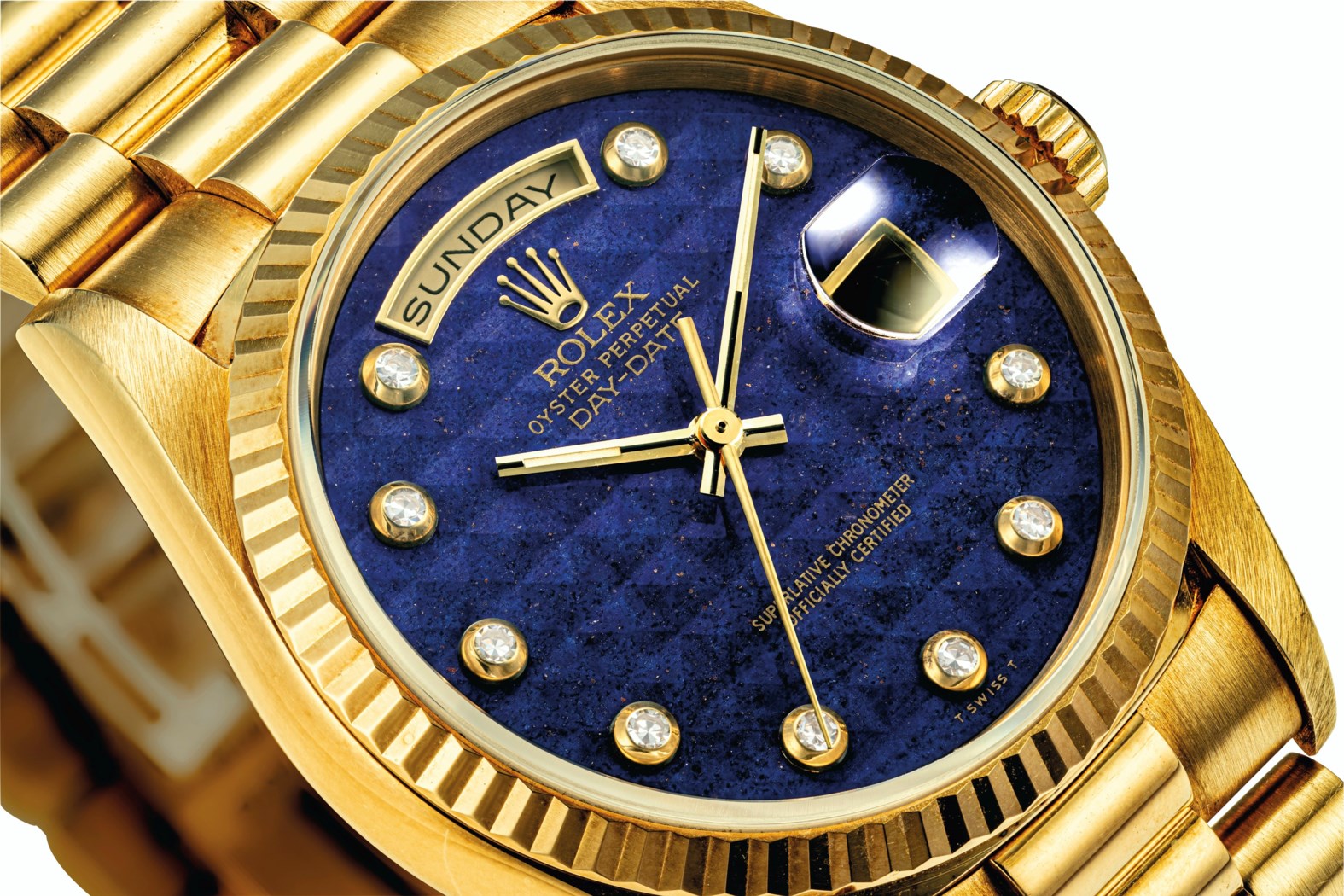 ROLEX. A RARE 18K GOLD AND DIAMOND-SET AUTOMATIC WRISTWATCH WITH SWEEP ...