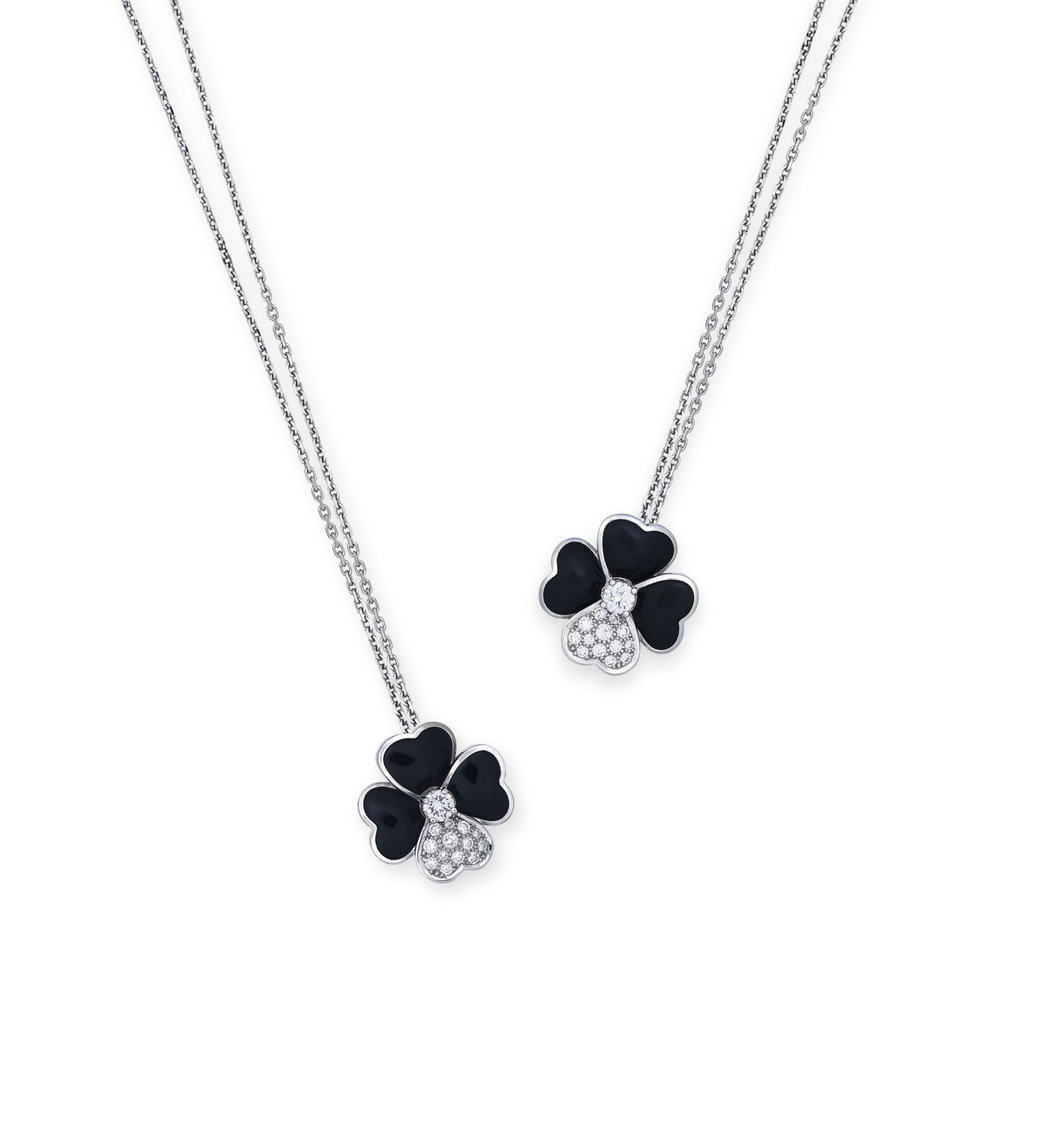 PAIR OF ONYX AND DIAMOND 'COSMOS' CLIP PENDANT NECKLACES, VAN CLEEF ...