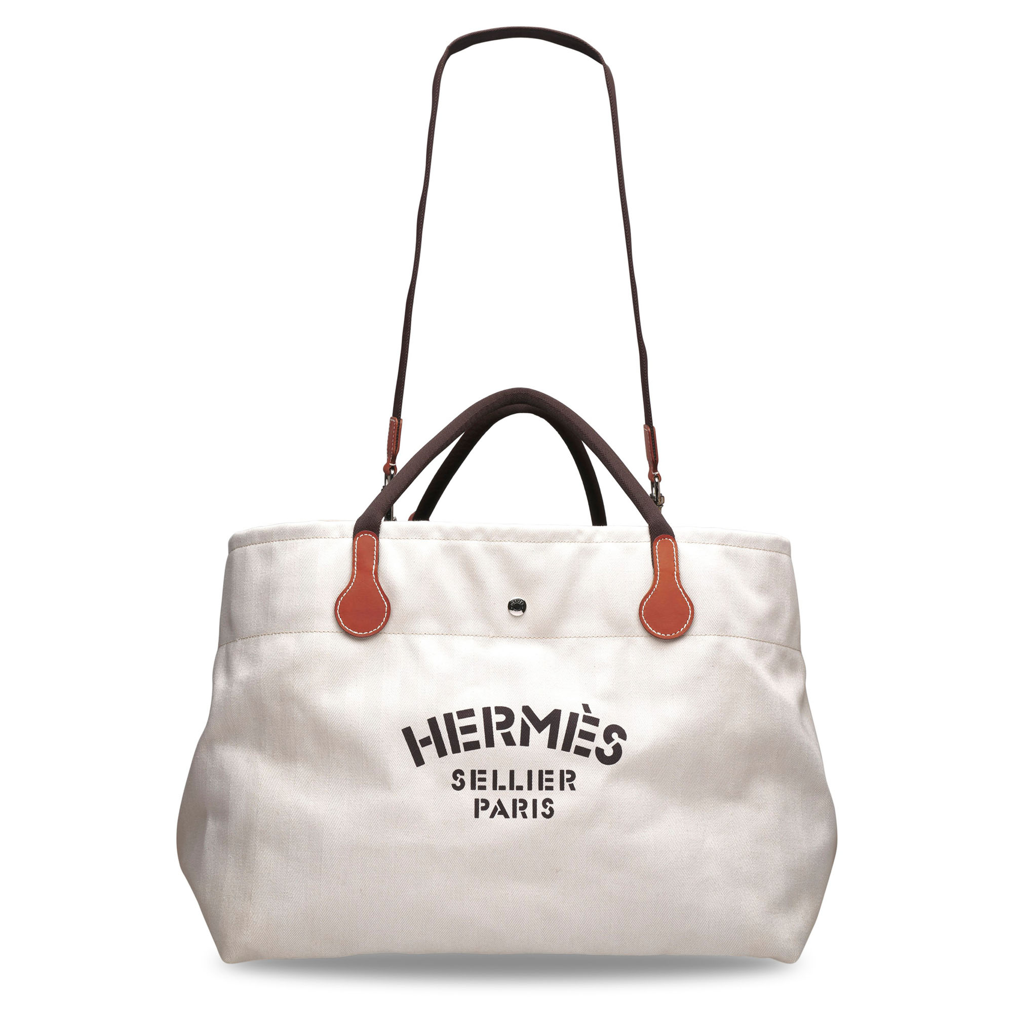 A CANVAS EQUESTRIAN TOTE BAG WITH PALLADIUM HARDWARE, HERMÈS, 2010S ...