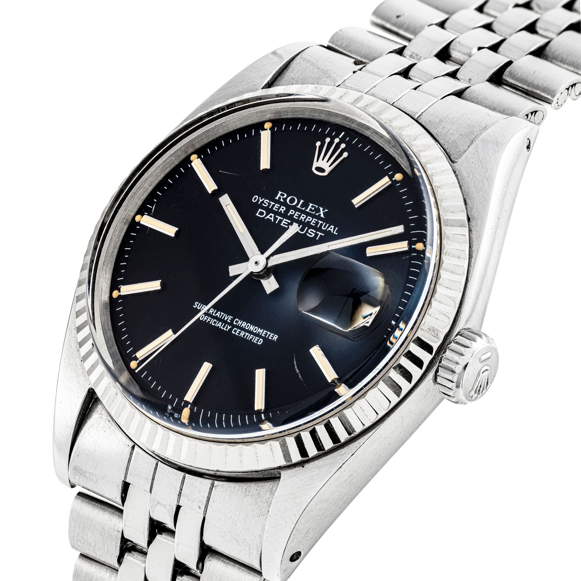 ROLEX, STEEL DATEJUST WITH BLACK DIAL, REF. 1601, | Christie’s