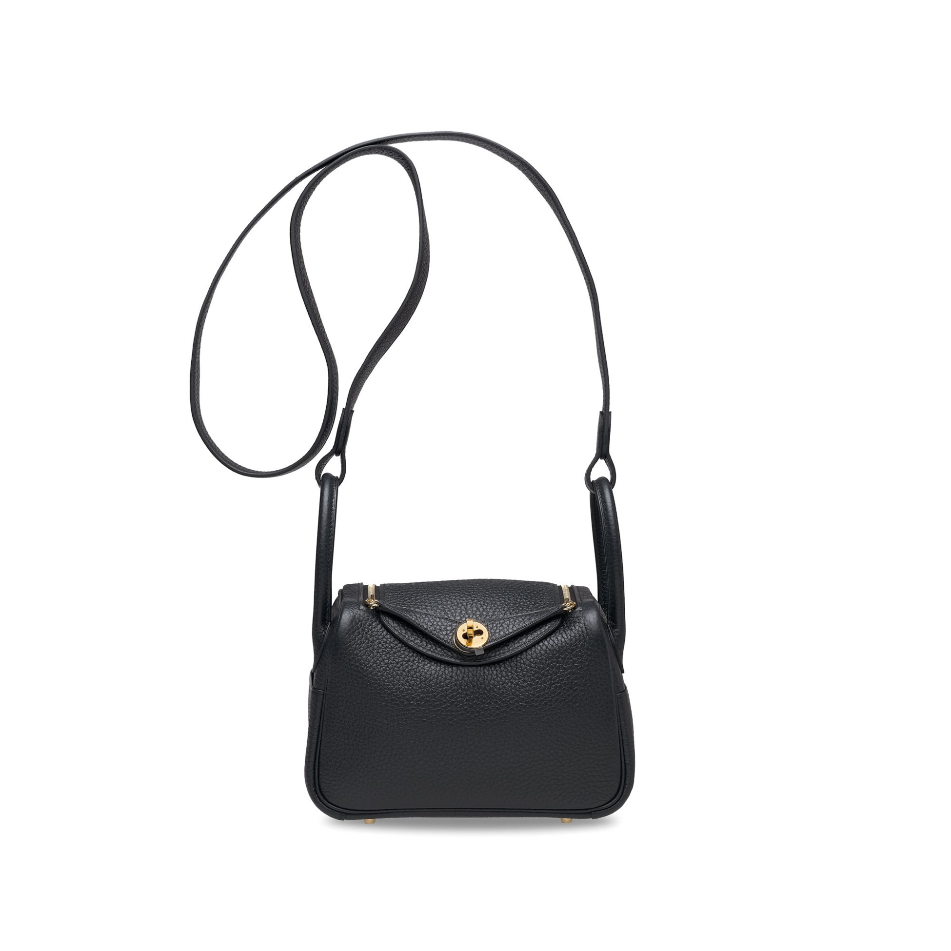 A BLACK CLÉMENCE LEATHER MINI LINDY 19 WITH GOLD HARDWARE, HERMÈS, 2020 ...