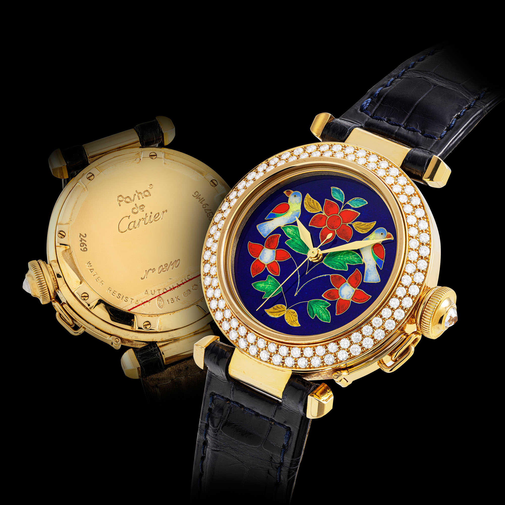 CARTIER, LIMITED EDITION GOLD AND DIAMONDS WITH ENAMEL DIAL, NO. 08/10 ...