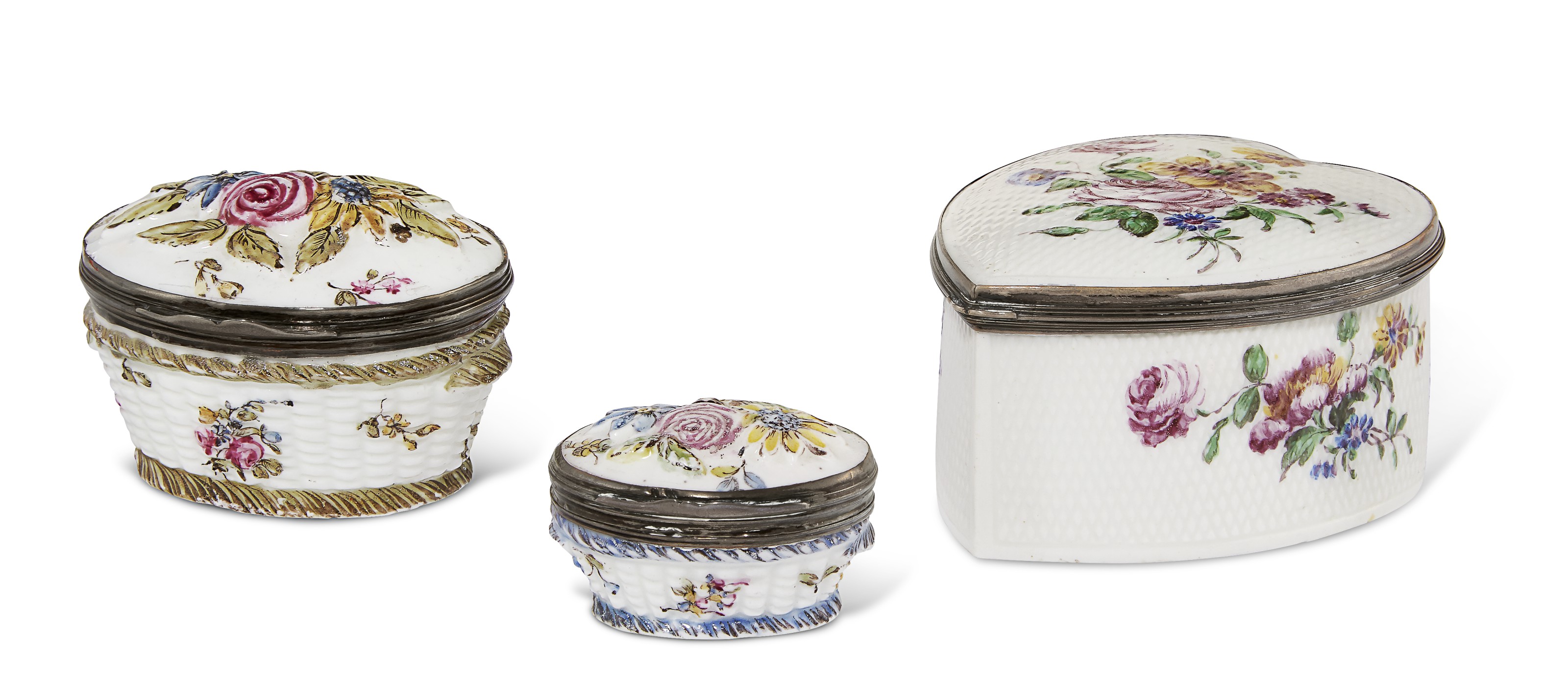 THREE SILVER-MOUNTED MENNECY PORCELAIN SNUFF-BOXES, CIRCA 1750-60 ...