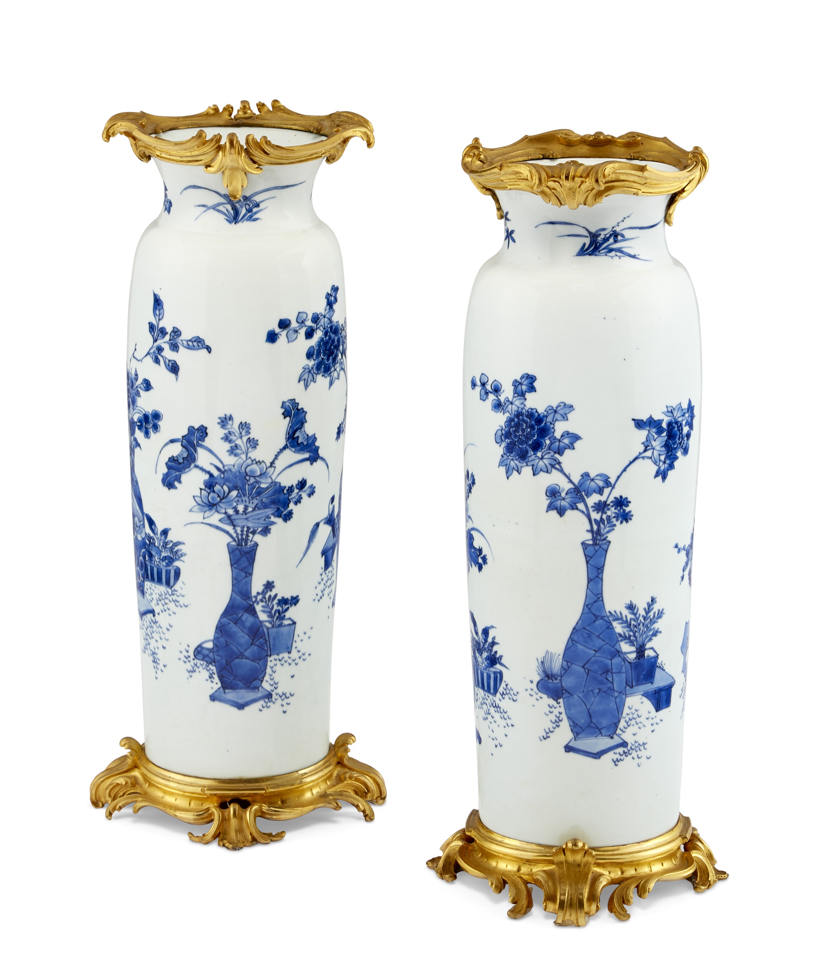 A PAIR OF LOUIS XV ORMOLU-MOUNTED CHINESE BLUE AND WHITE PORCELAIN ...