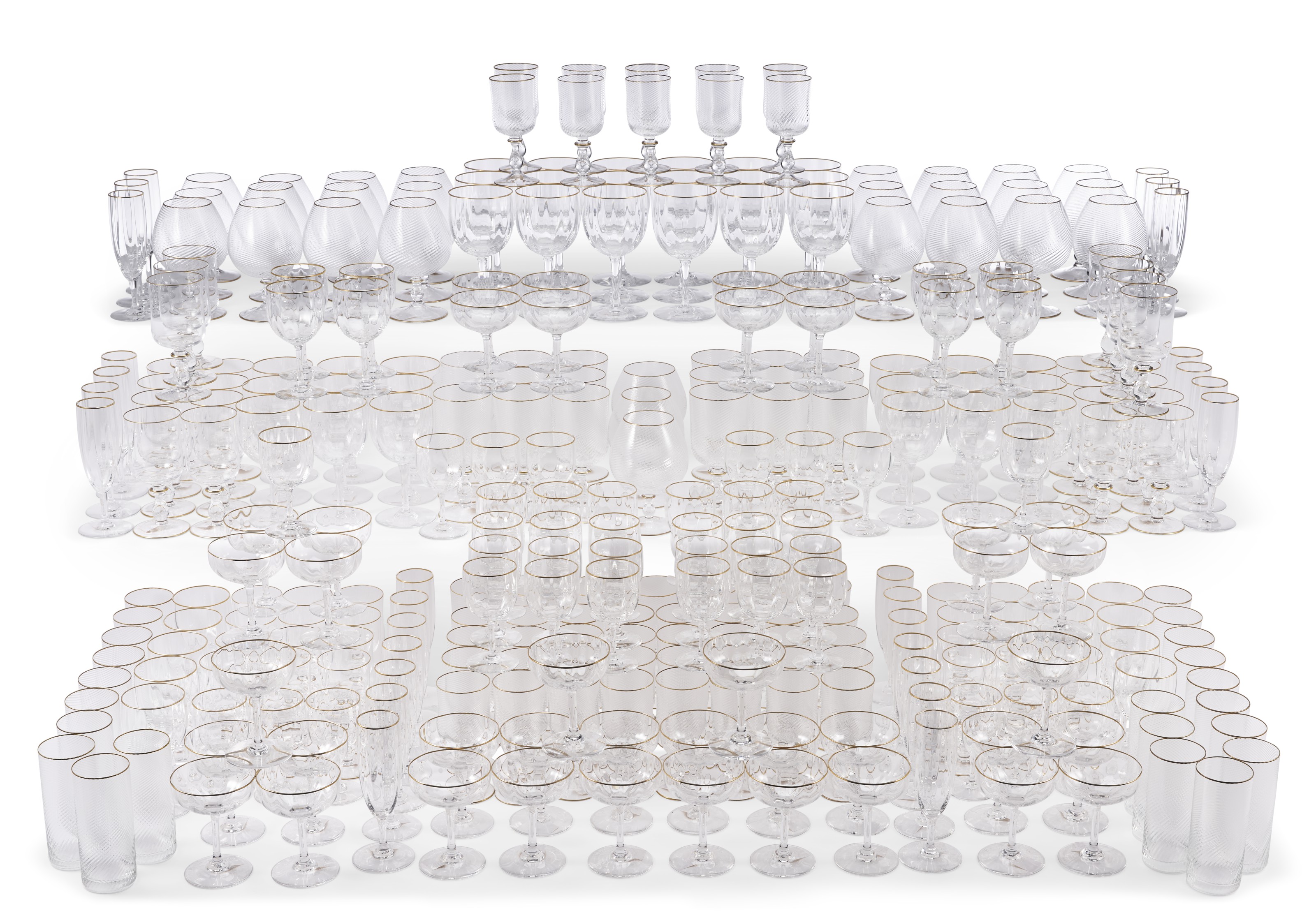 A BACCARAT GLASS PART STEMWARE SERVICE, 20TH CENTURY, ACID-ETCHED MARKS ...