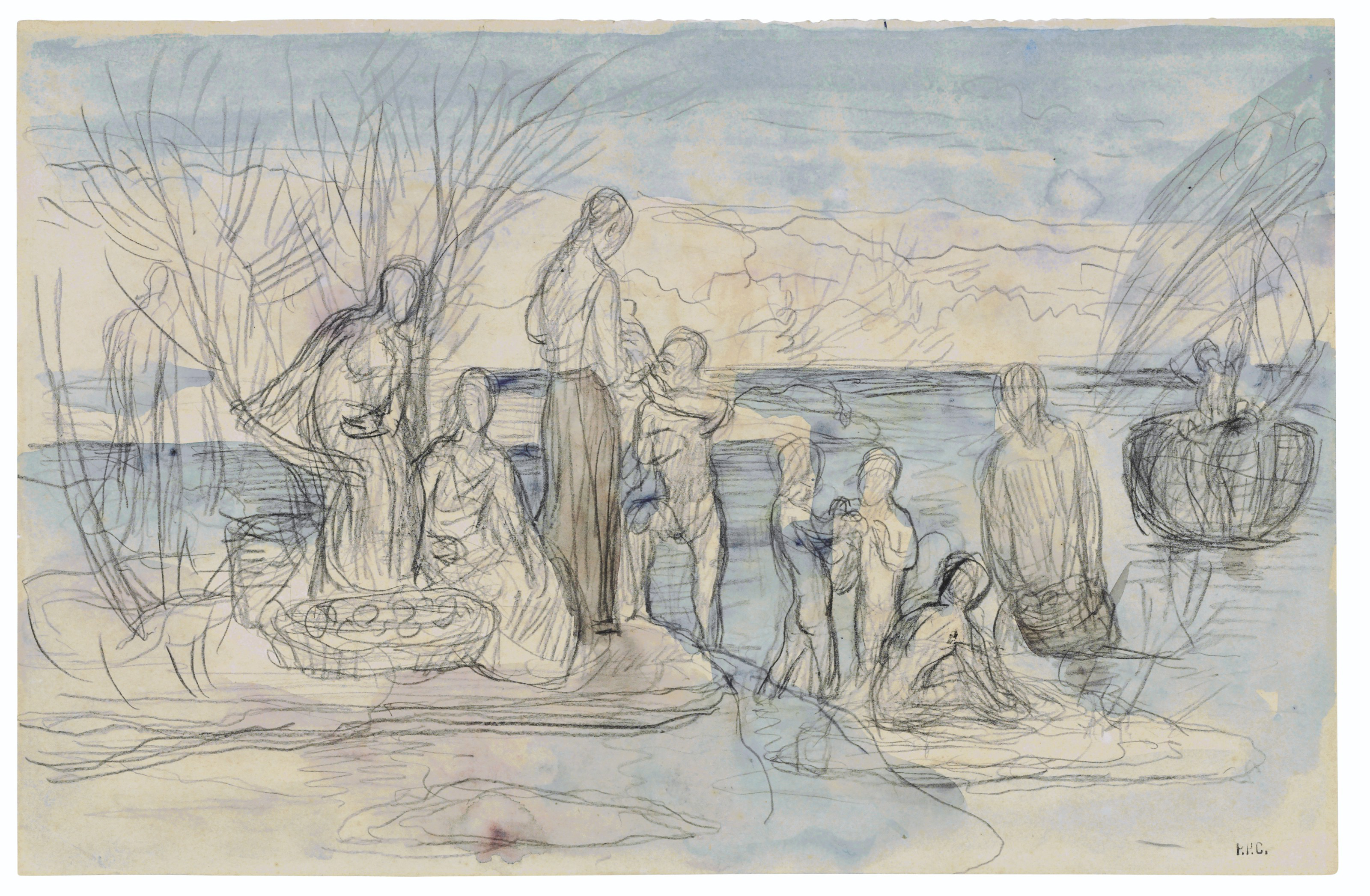 Pierre Puvis de Chavannes (Lyon 1824-1898 Paris) , Study for 'Doux Pays ...
