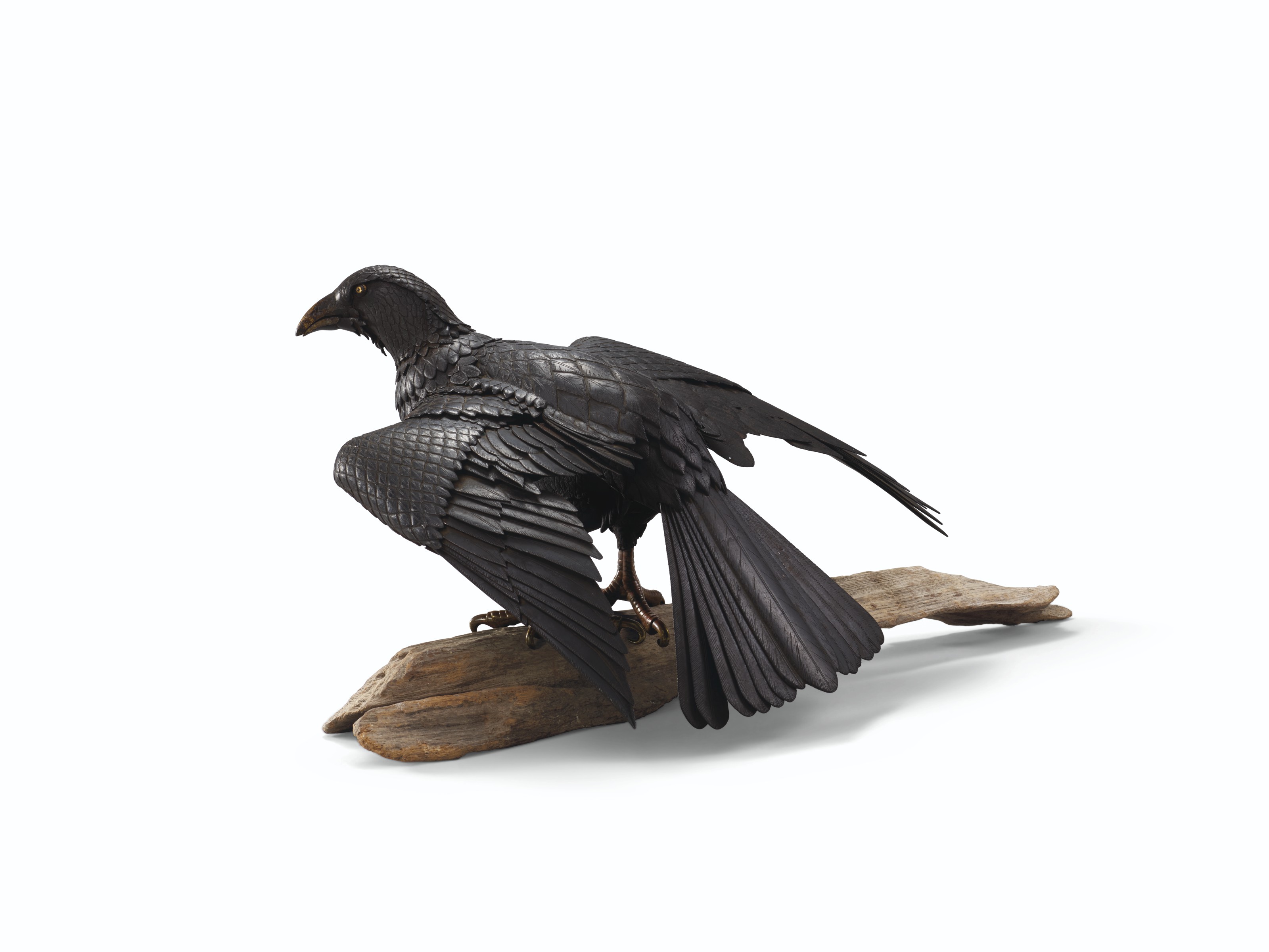 AN IRON ARTICULATED SCULPTURE OF A CROW, EDO PERIOD (19TH CENTURY ...