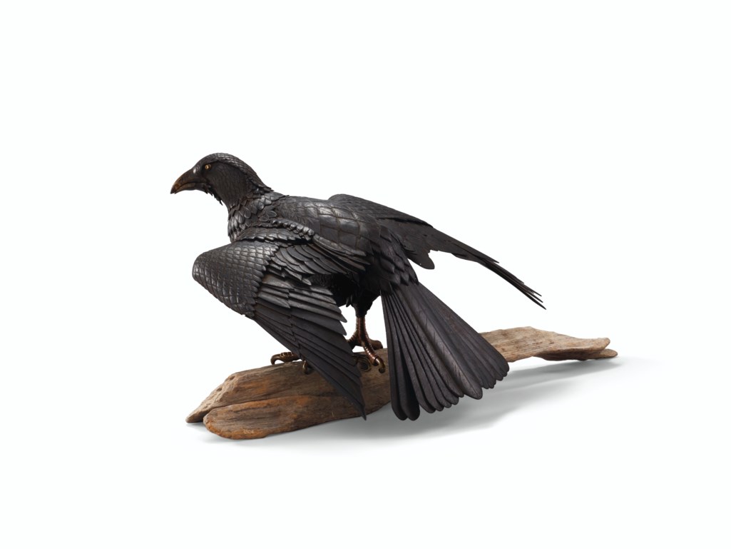 AN IRON ARTICULATED SCULPTURE OF A CROW, EDO PERIOD (19TH CENTURY ...