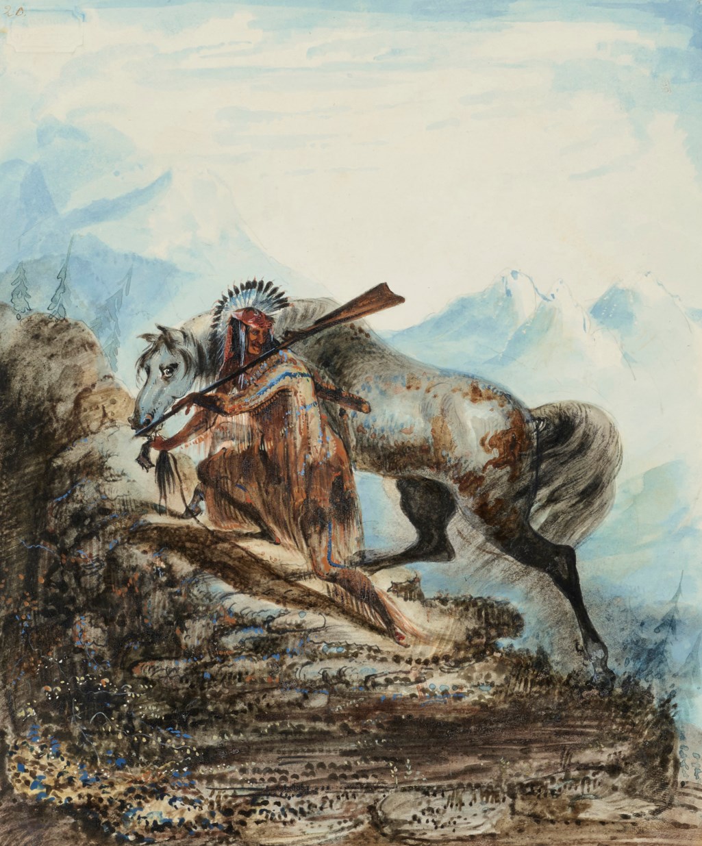 Alfred Jacob Miller (1810-1874), An Indian With the Scalp Lock of His ...