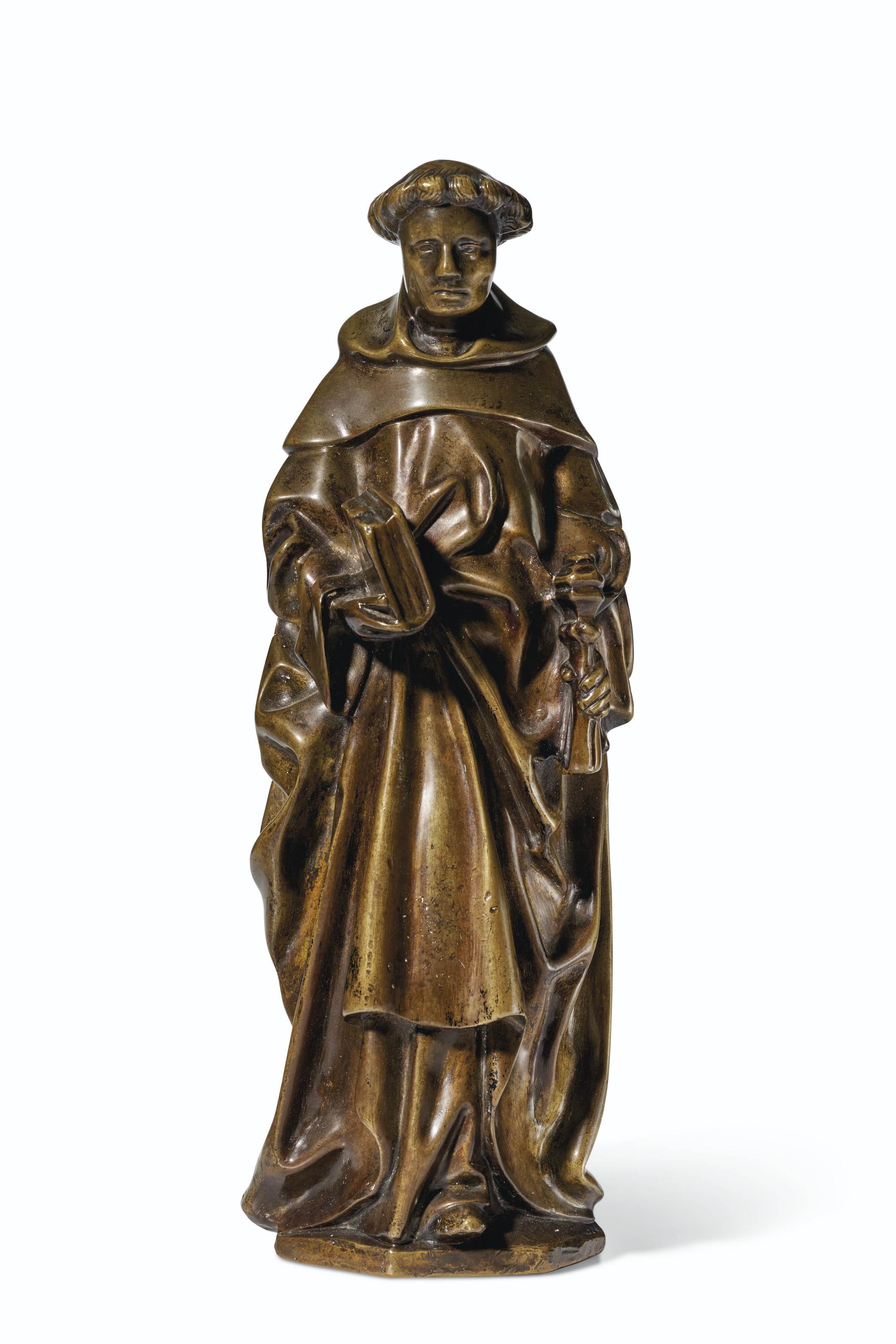 A BRASS FIGURE OF SAINT LEONARD, AFTER RENIER VAN THIENEN, FLEMISH ...