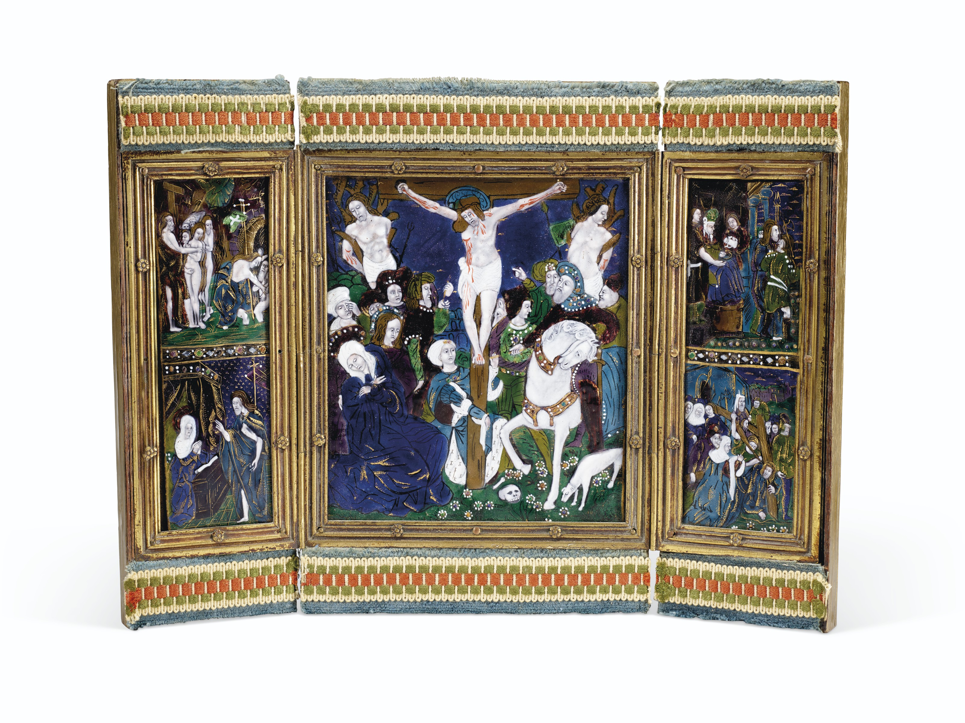 FRENCH, PROBABLY 19TH CENTURY, A LIMOGES ENAMEL TRIPTYCH IN AN ORMOLU FRAME | Christie’s