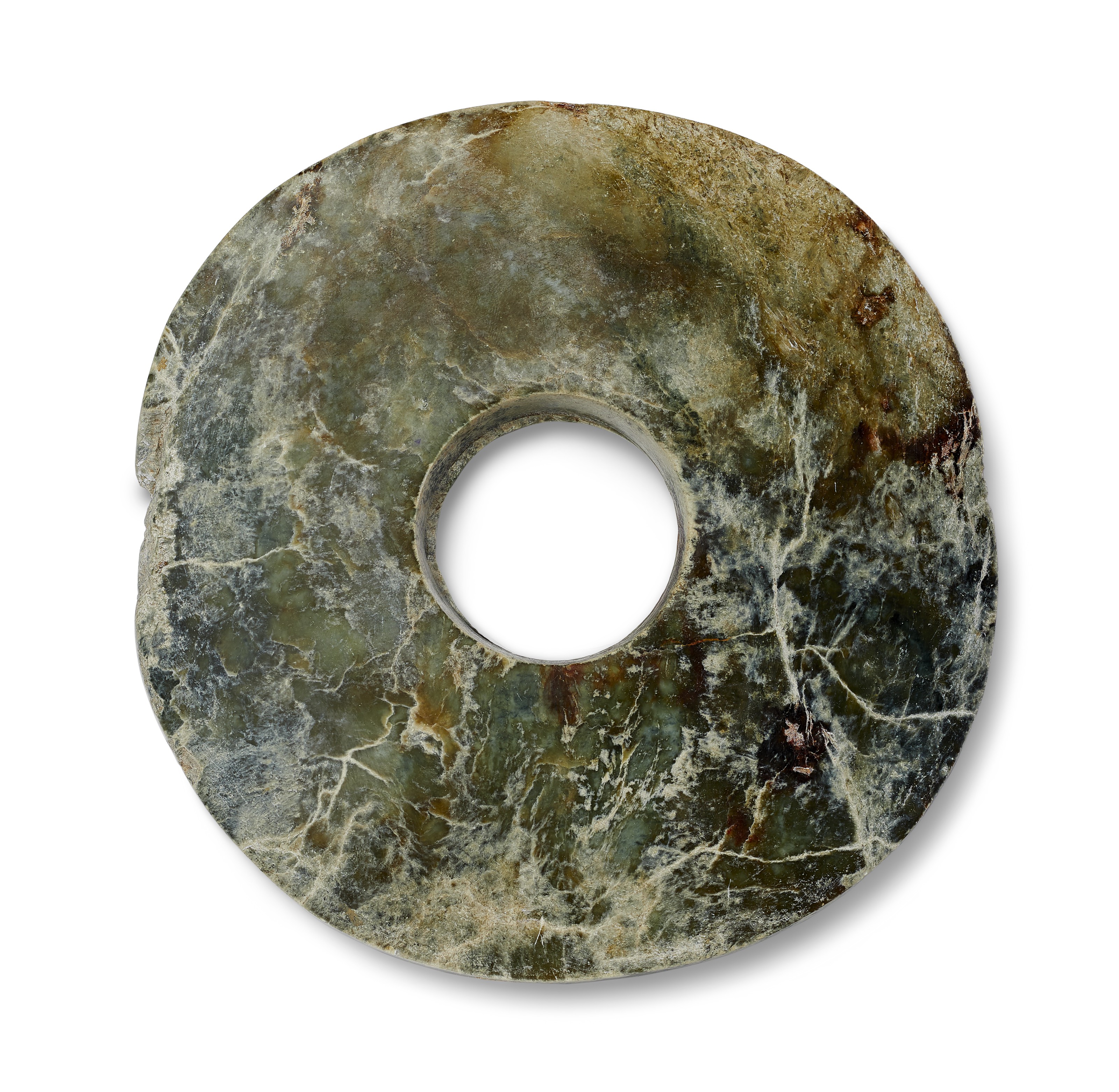 A MOTTLED PALE BEIGE AND GREEN JADE BI DISC, 3RD MILLENNIUM BC ...