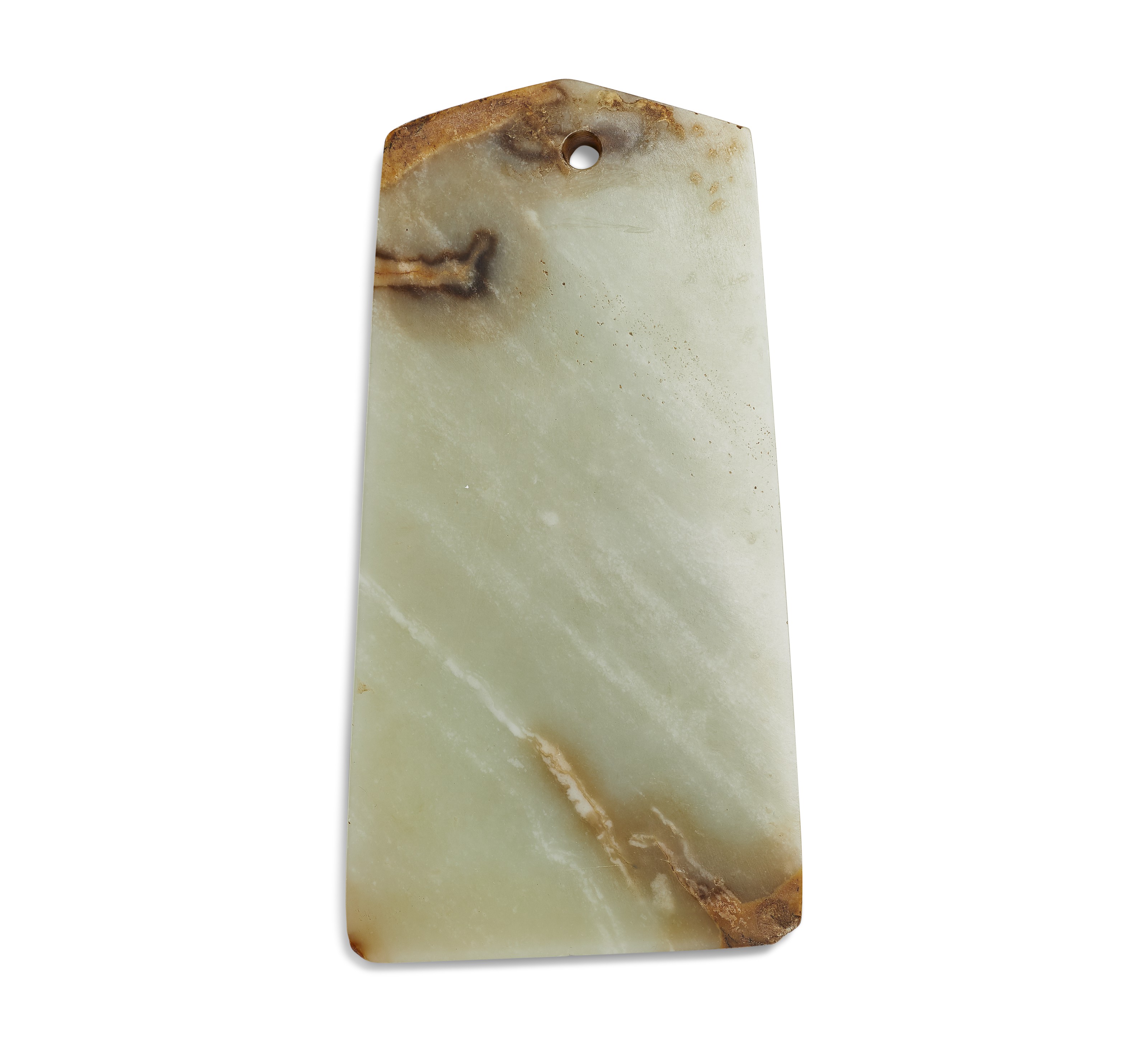 A PALE GREENISH-GREY JADE TAPERING RECTANGULAR ORNAMENT, | Christie’s