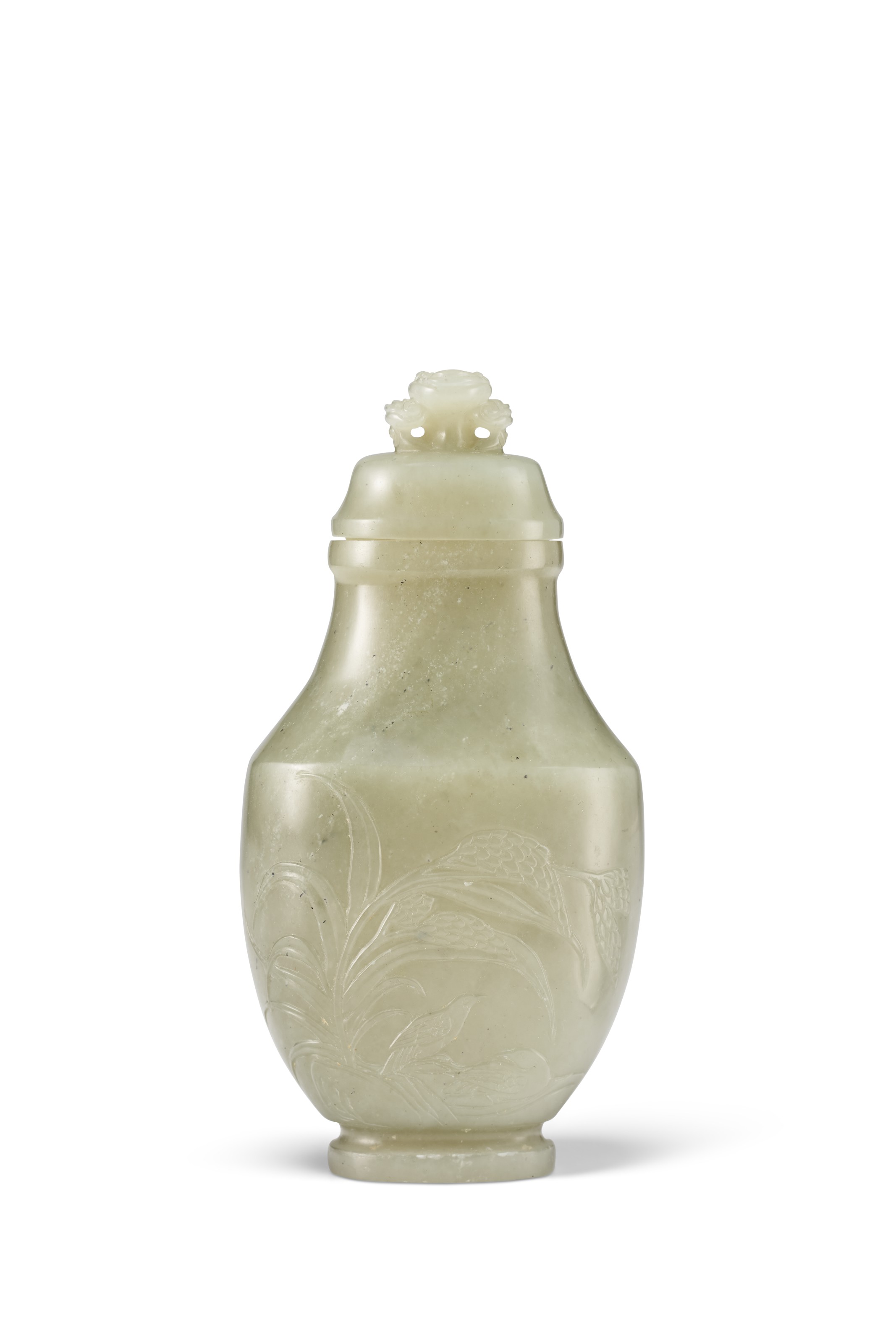 A SMALL CARVED GREYISH-GREEN JADE VASE AND COVER, 19TH CENTURY | Christie’s