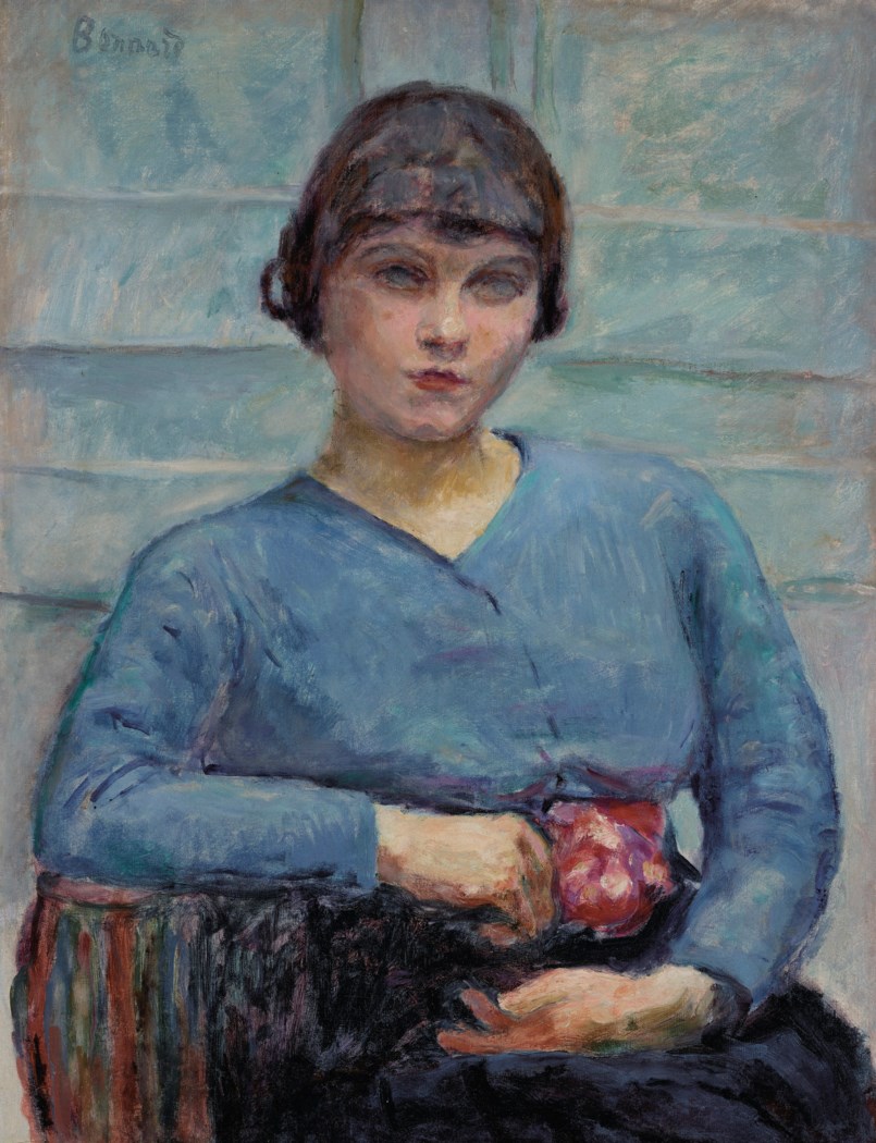 Pierre Bonnard (1867-1947), Jeune fille en bleu, à la rose | Christie's