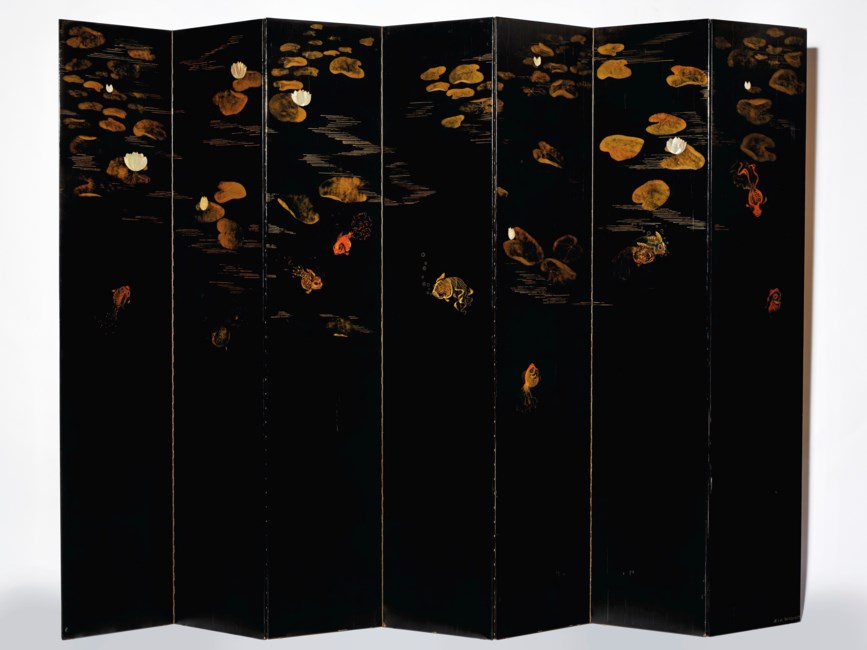 JEAN DUNAND (1877-1942), ‘Flamants roses et nénuphars’ and ‘Poissons et ...