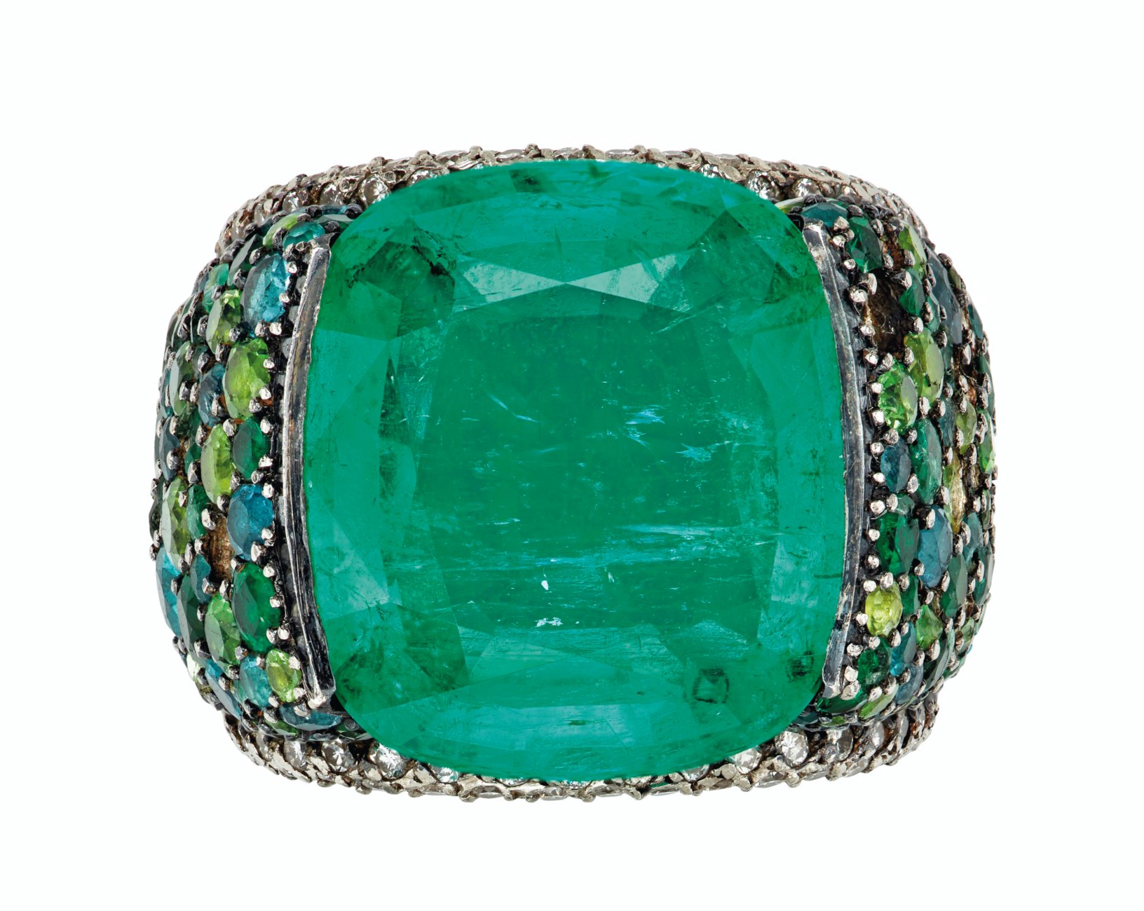 EMERALD, DIAMOND AND MULTI-GEM RING, MOUNTED BY JAR | Christie's