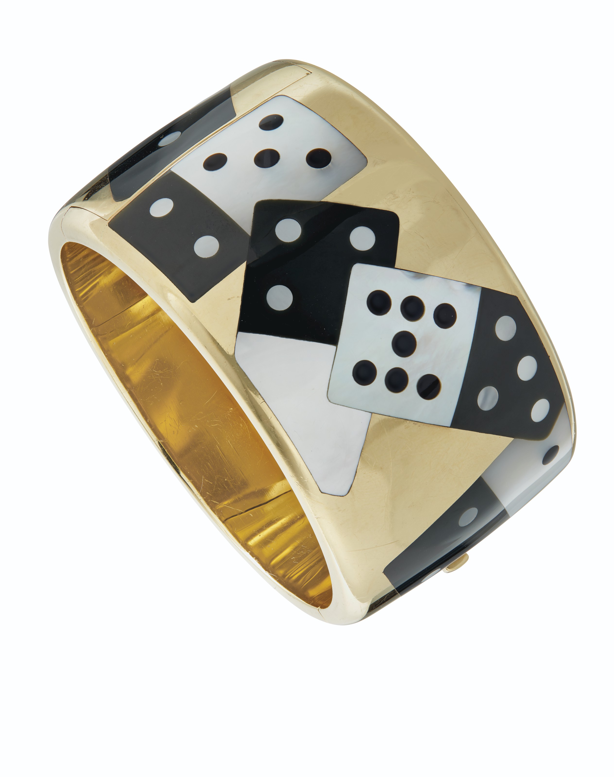 MOTHER-OF-PEARL, BLACK JADE AND GOLD DOMINOES BANGLE BRACELET, TIFFANY ...