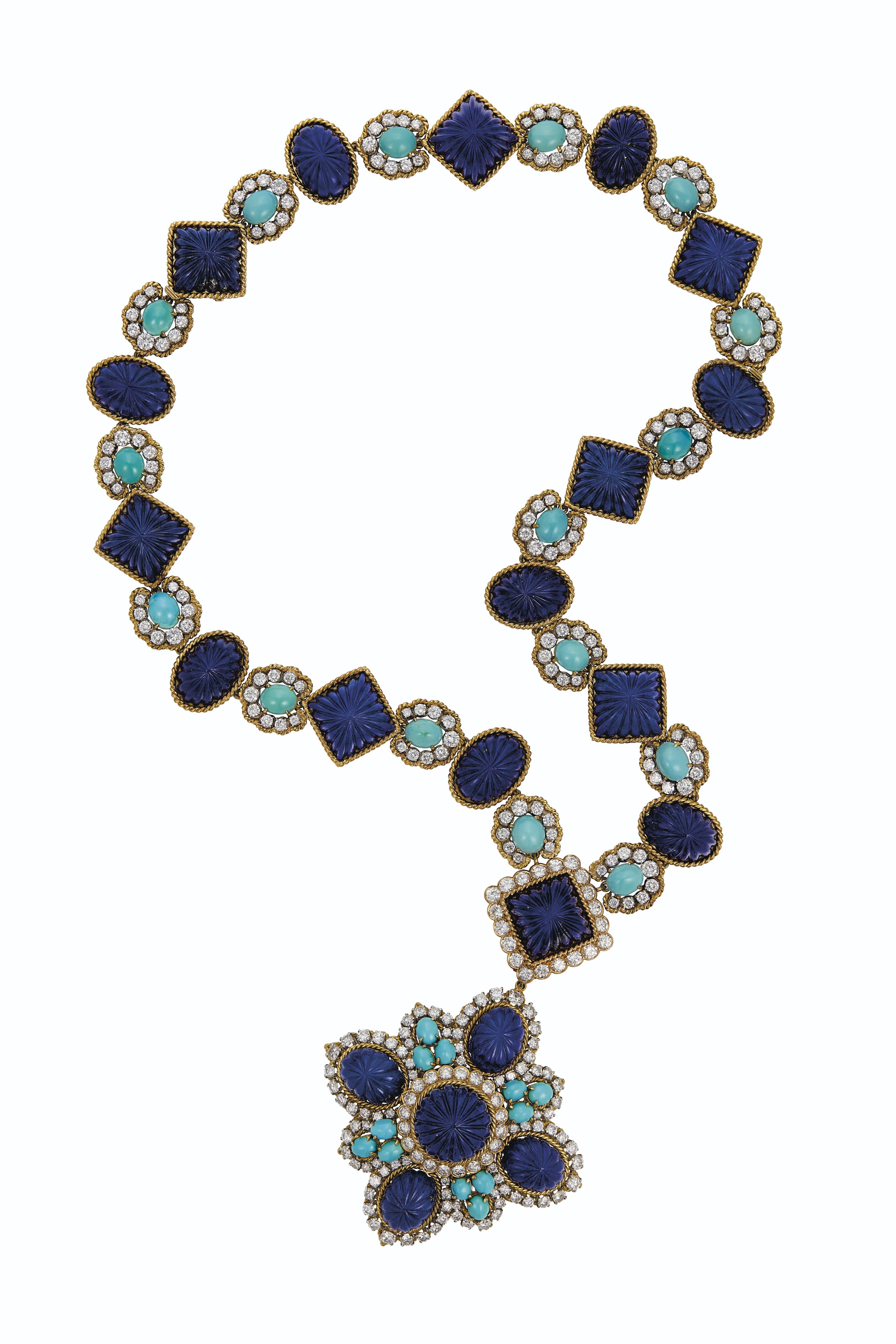 SUITE OF LAPIS LAZULI, TURQUOISE AND DIAMOND JEWELRY, VAN CLEEF & ARPELS