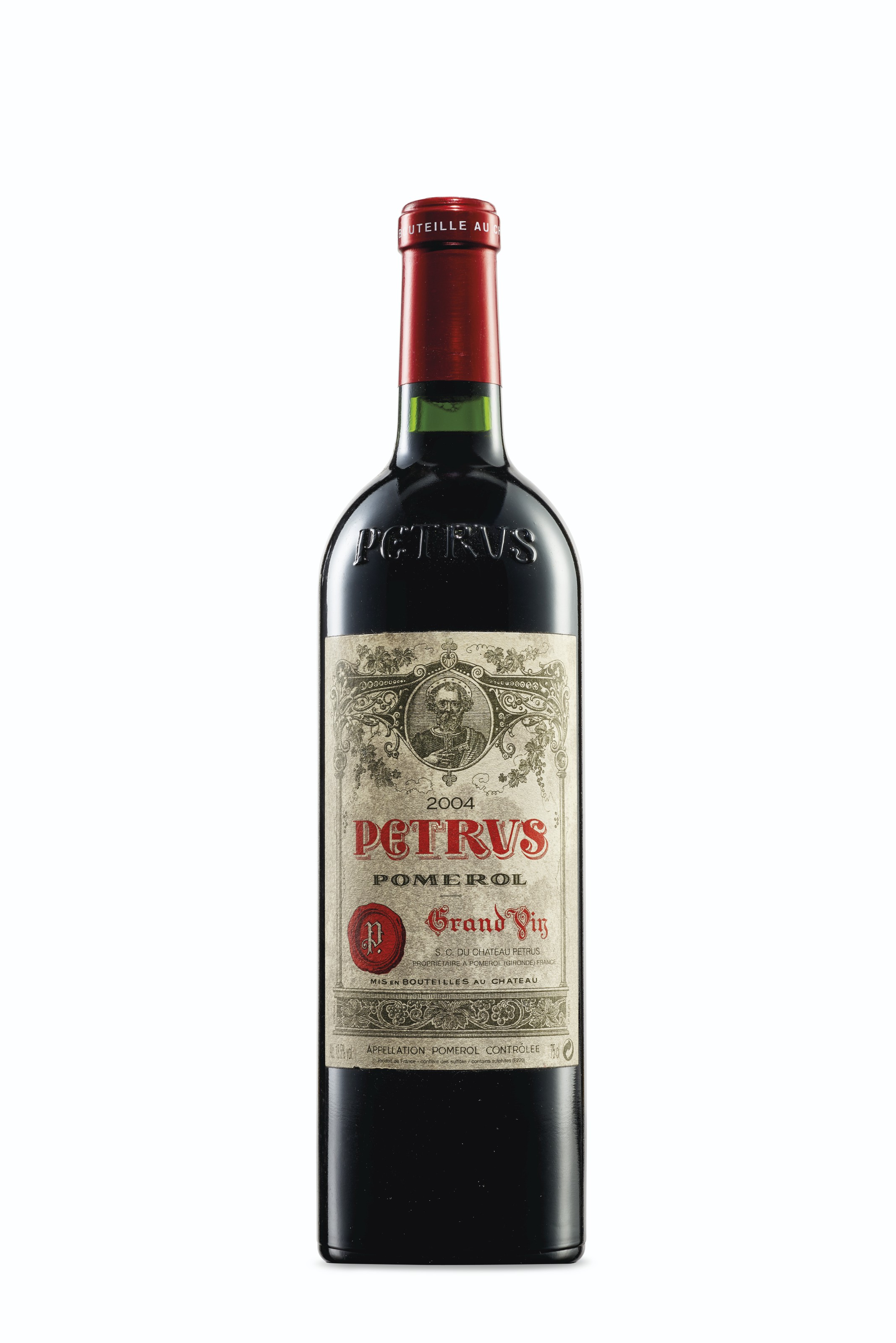 Petrus 2004, Pomerol, cru exceptionnelBadly bin-soiled and damp affected labelLevel into neck ...