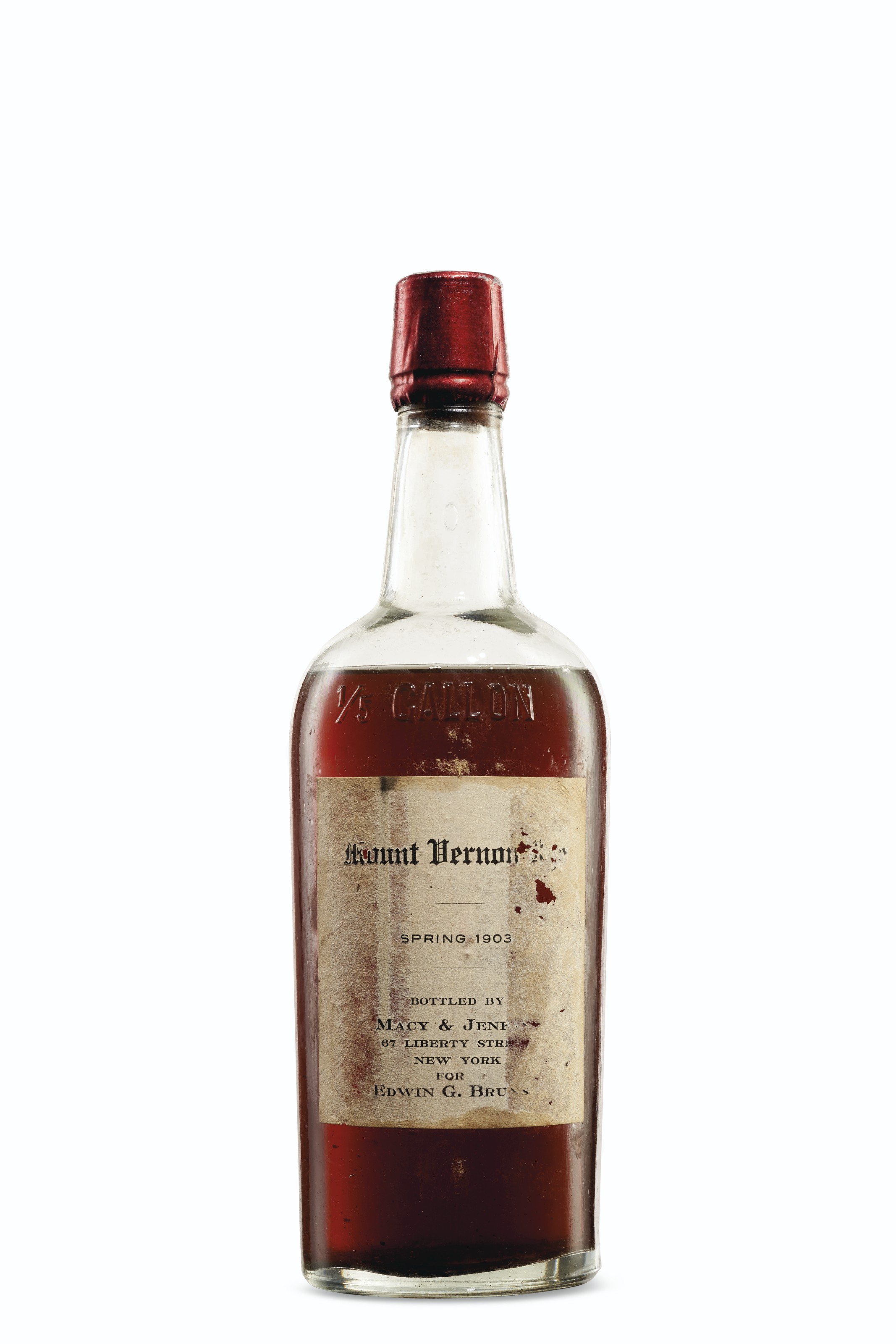 Mount Vernon Rye 1903, Distilled in the Spring of 1903, bottled by Macy ...