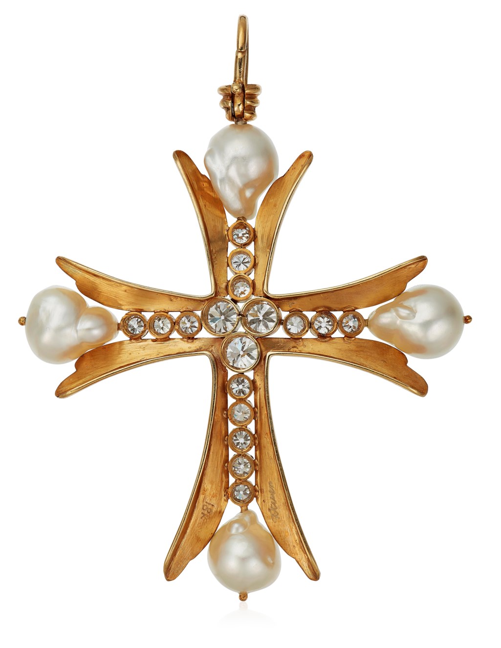 RUSER BAROQUE CULTURED PEARL AND DIAMOND CROSS PENDANT, | Christie’s