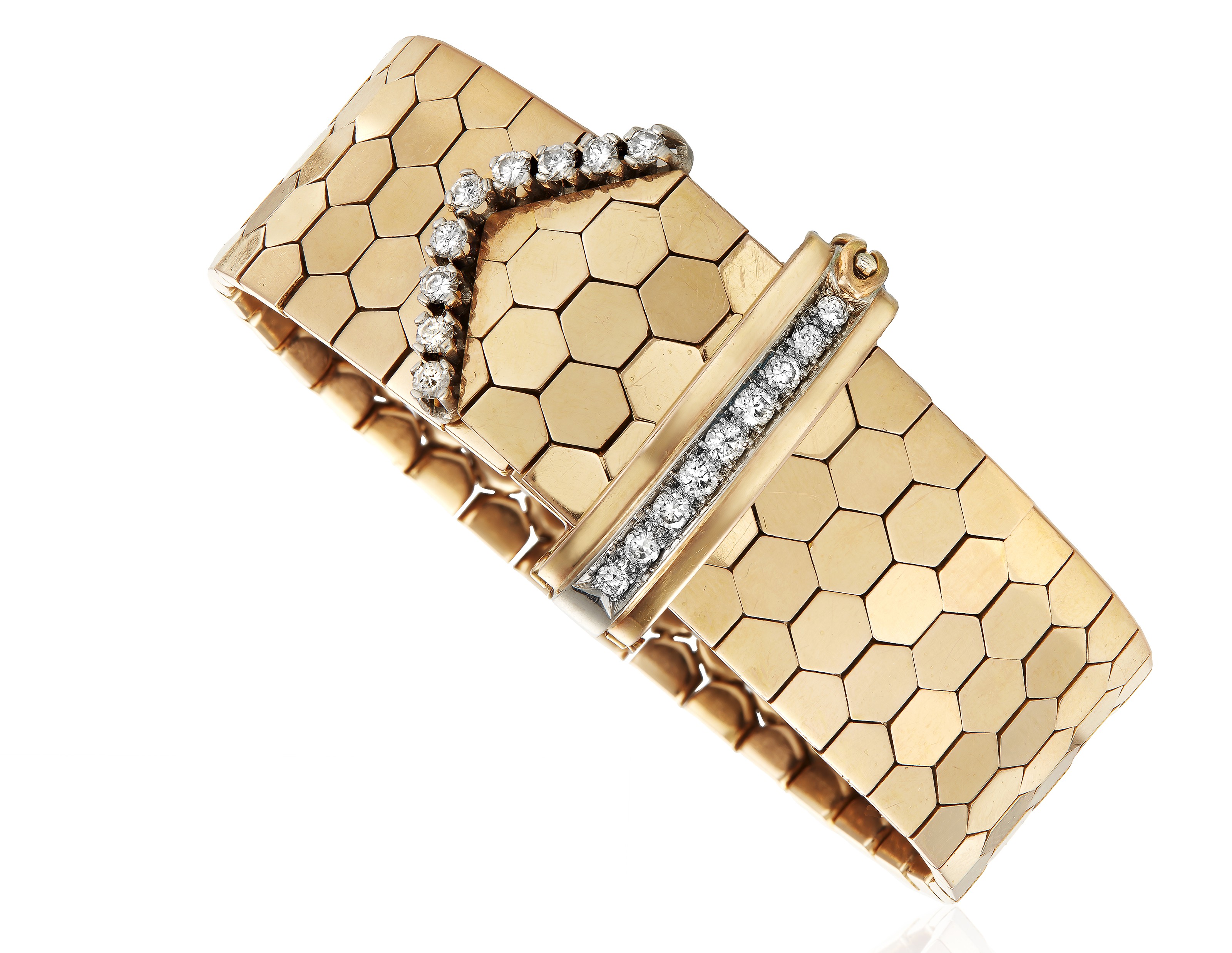 RETRO GOLD AND DIAMOND BUCKLE BRACELET, | Christie’s