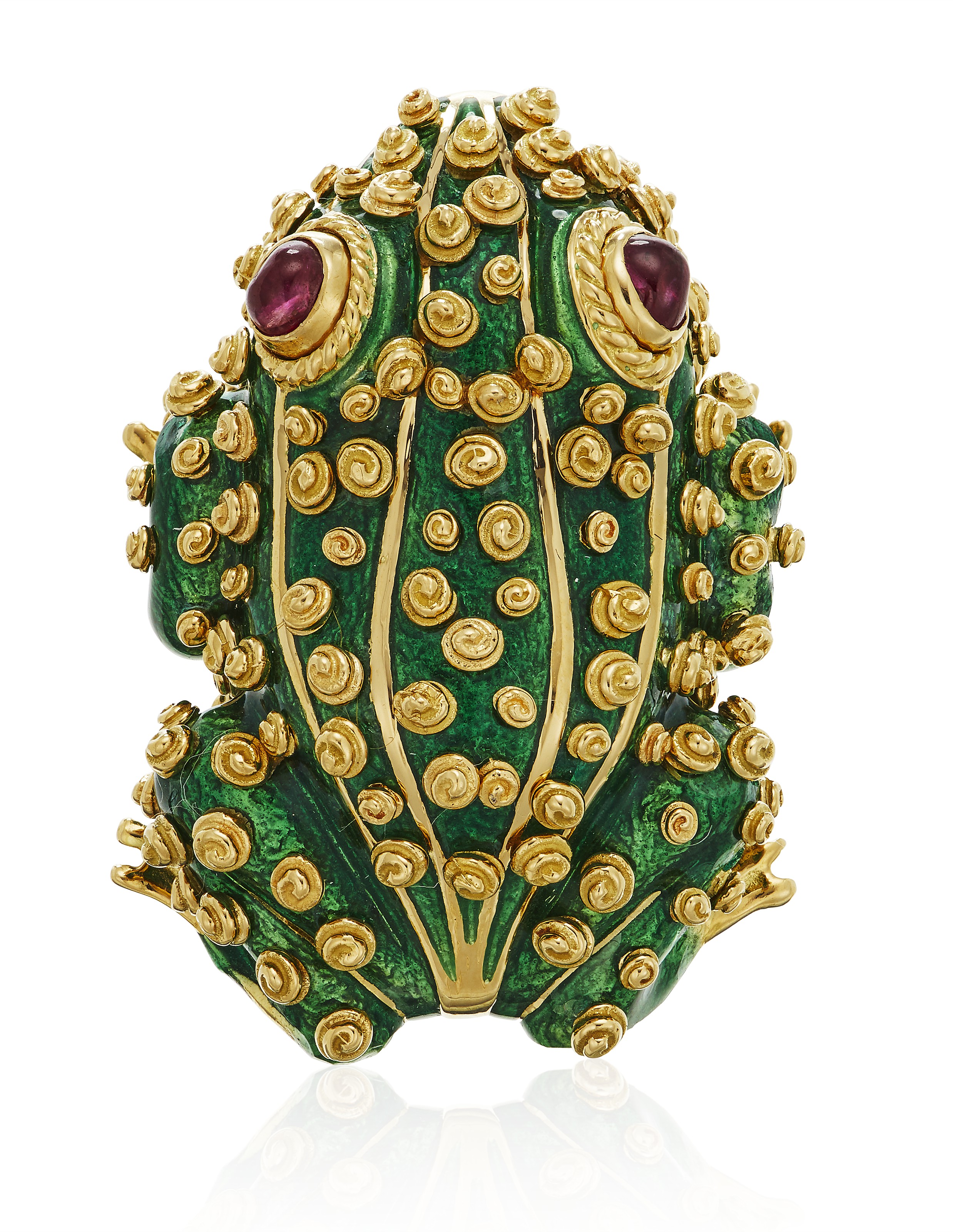 DAVID WEBB CABOCHON RUBY AND ENAMEL FROG BROOCH, | Christie’s