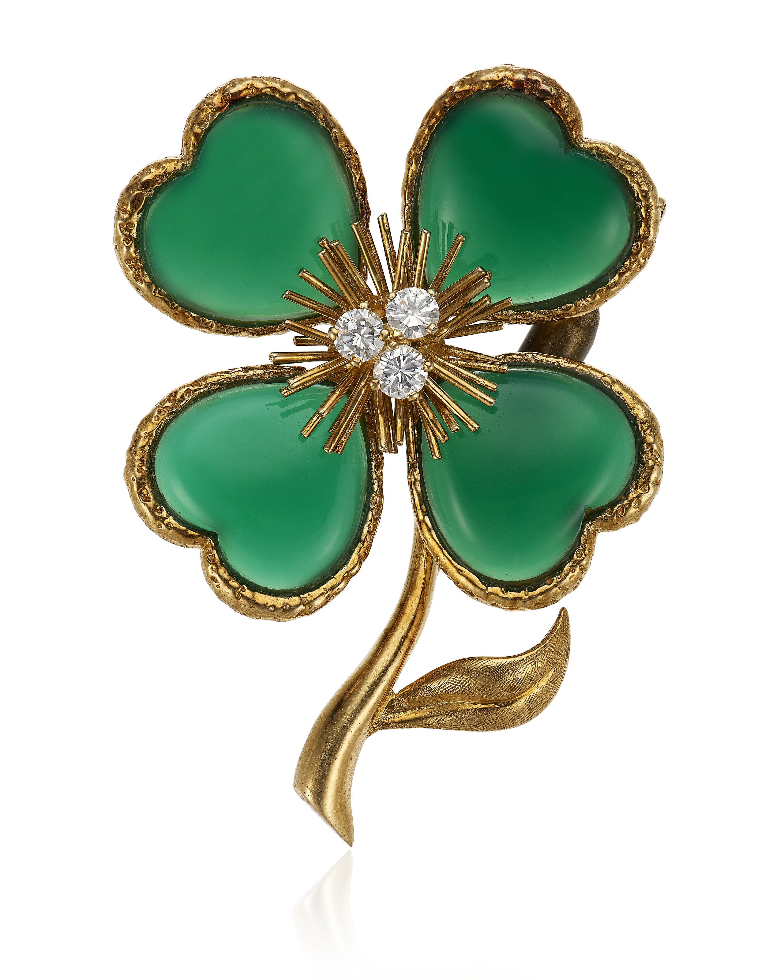 VAN CLEEF & ARPELS CHRYSOPRASE AND DIAMOND CLOVER BROOCH - auctions ...