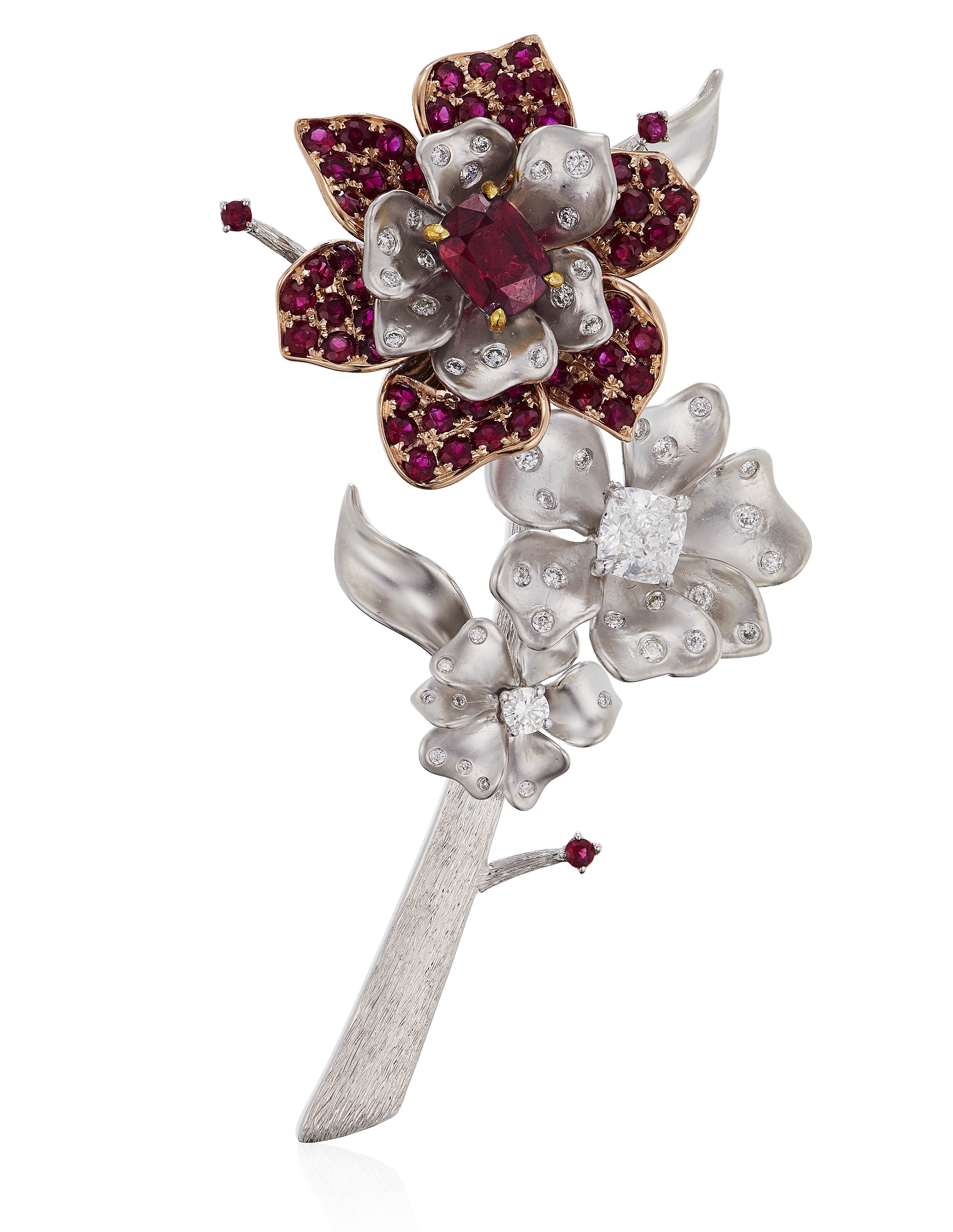 RUBY AND DIAMOND FLOWER BROOCH WITH AGL AND GIA REPORTS, | Christie’s