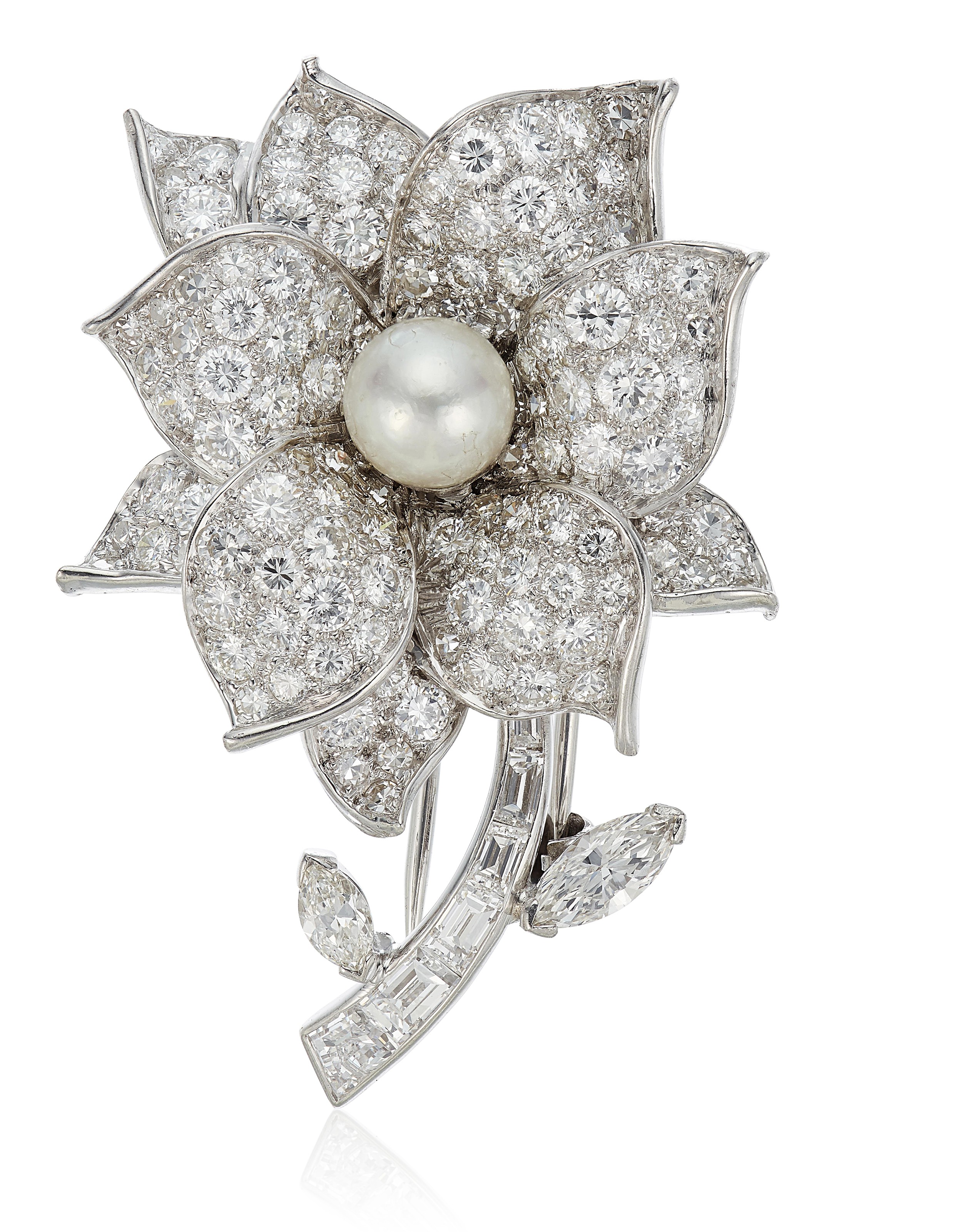 DIAMOND AND NATURAL PEARL BROOCH WITH GIA REPORT, | Christie’s