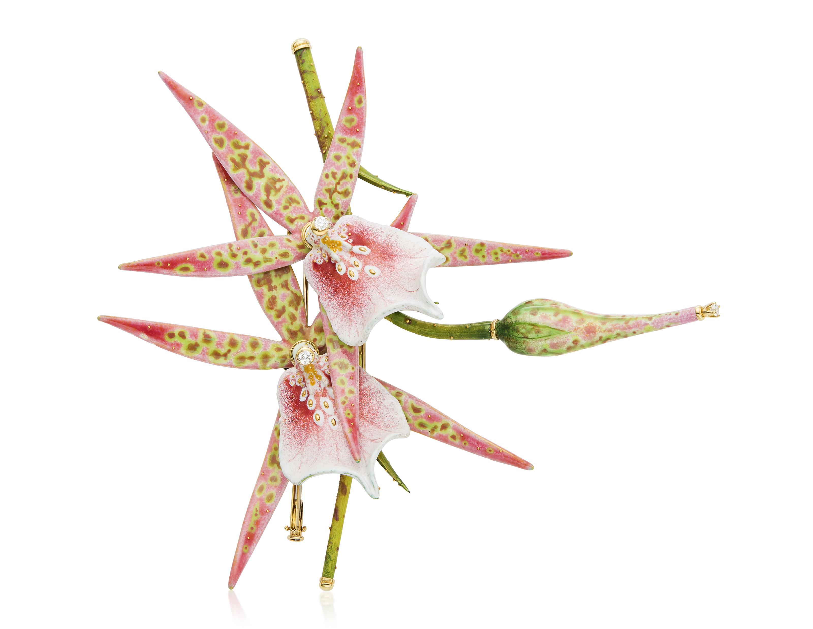 TIFFANY & CO. DAVID FREDA DIAMOND AND ENAMEL ORCHID FLOWER BROOCH ...