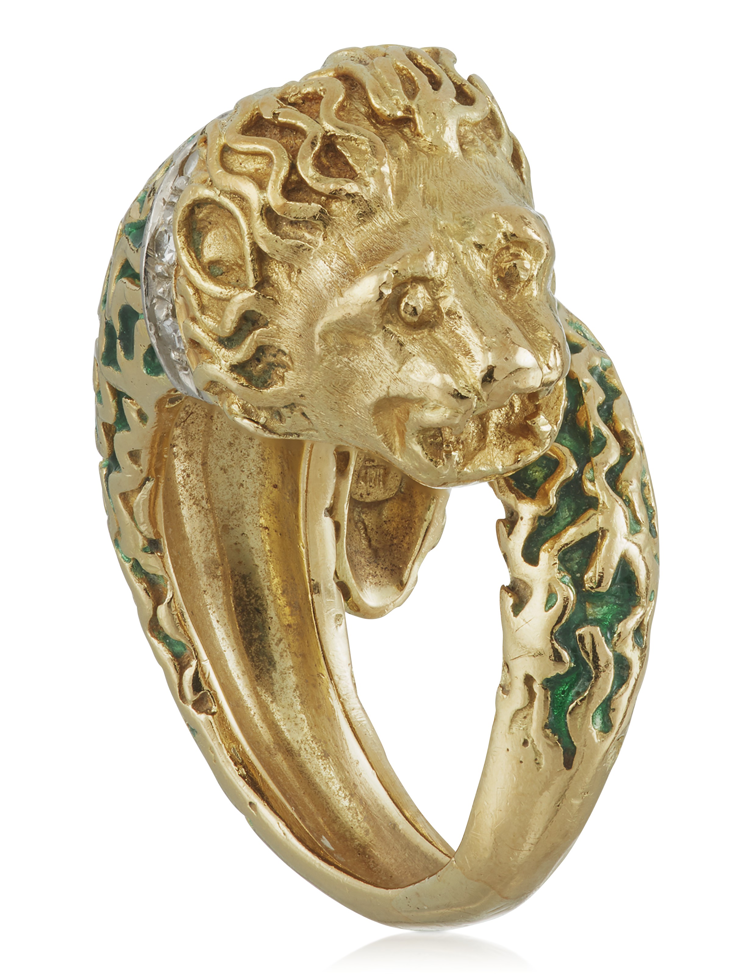 NO RESERVE ~ GOLD AND ENAMEL LION'S HEAD RING, | Christie’s