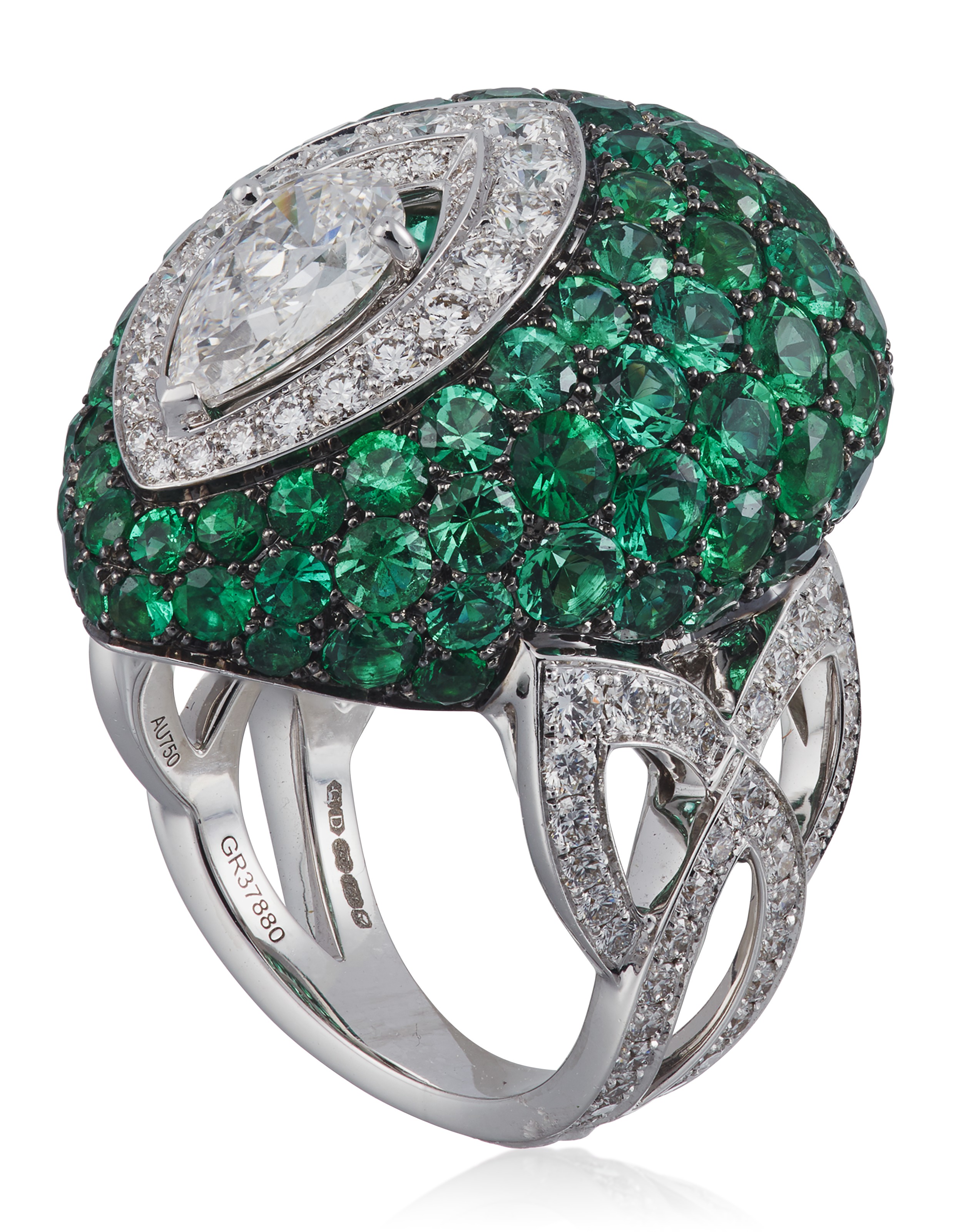 NO RESERVE ~ GRAFF DIAMOND AND EMERALD 'PAVILION' RING WITH GIA REPORT ...