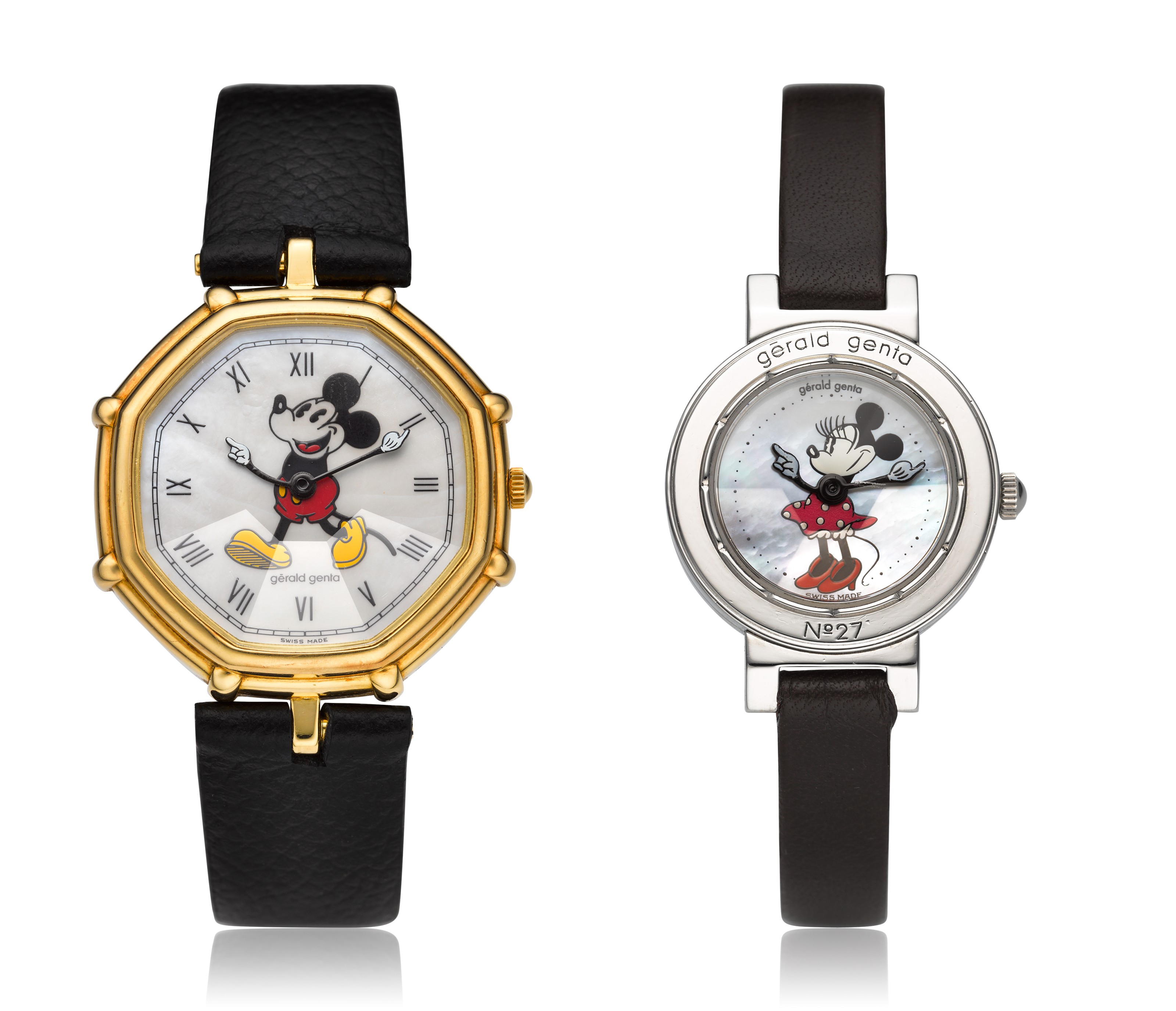 GERALD GENTA. A SET OF TWO MICKEY & MINNIE MOUSE WRISTWATCHES WITH ...