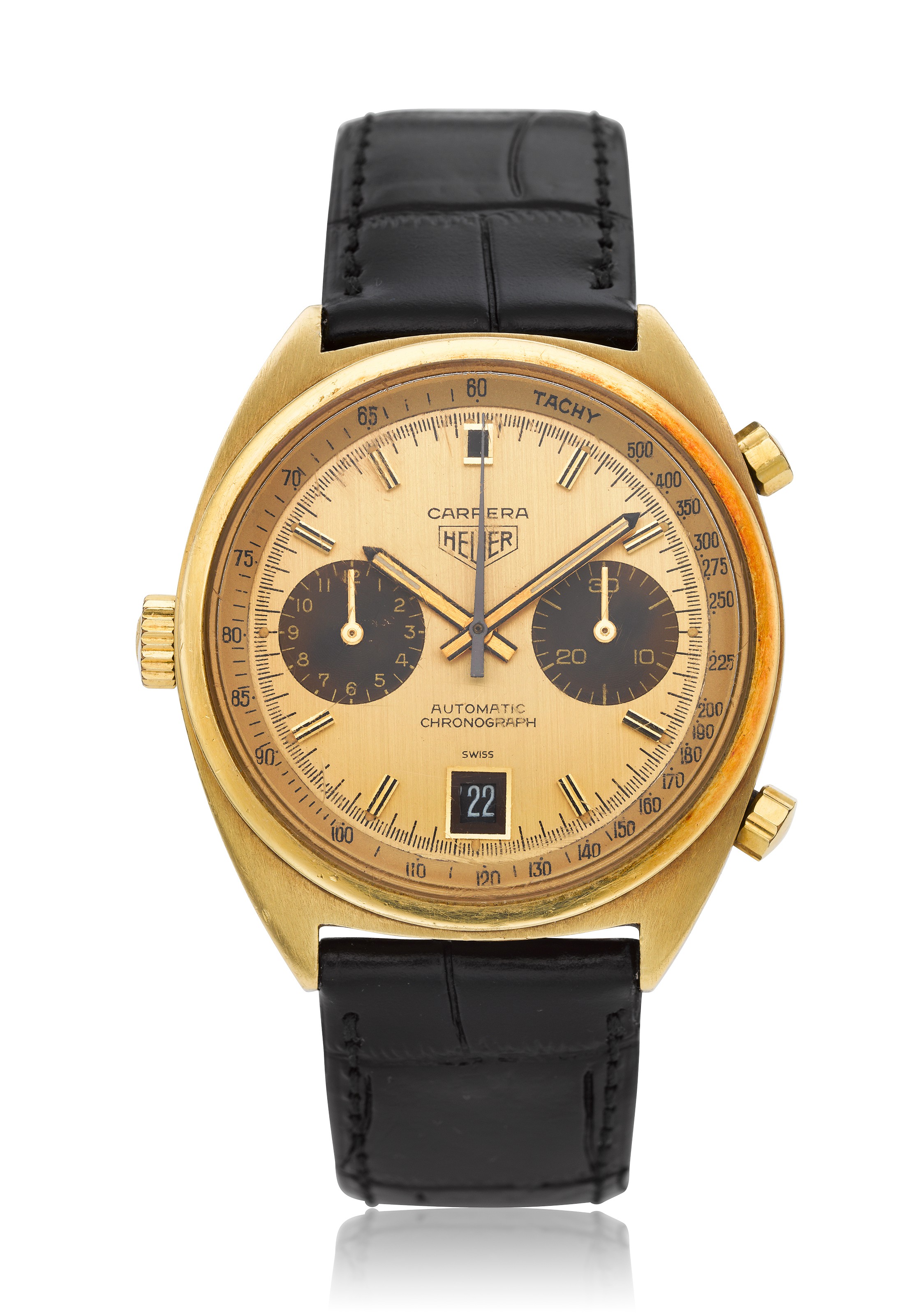 HEUER, A 18K YELLOW GOLD CHRONOGRAPH WRISTWATCH WITH DATE, REF. 1158 ...