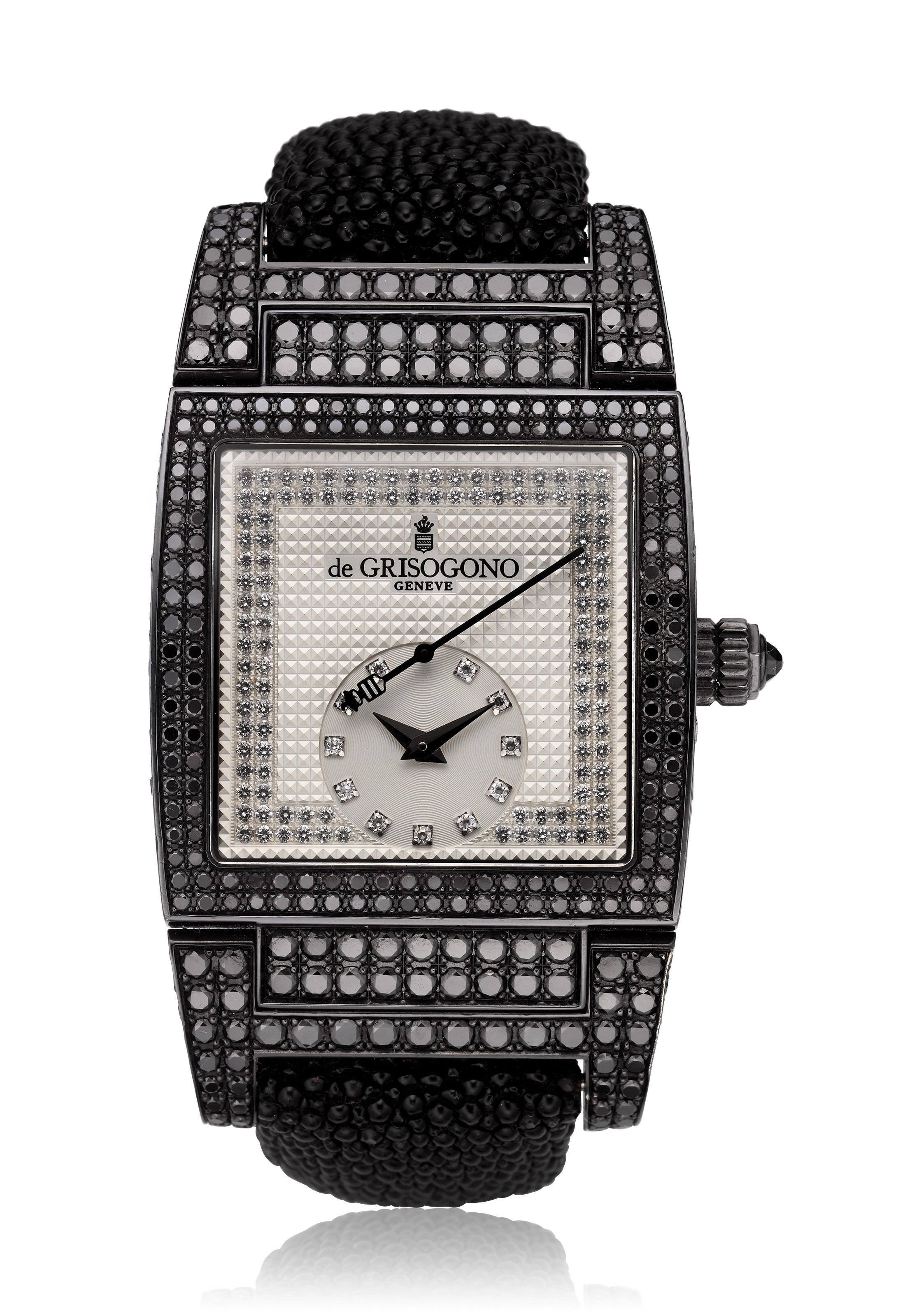 DE GRISOGONO, UNO GRANDE SECONDE, 18K WHITE GOLD PVD COATED & BLACK ...